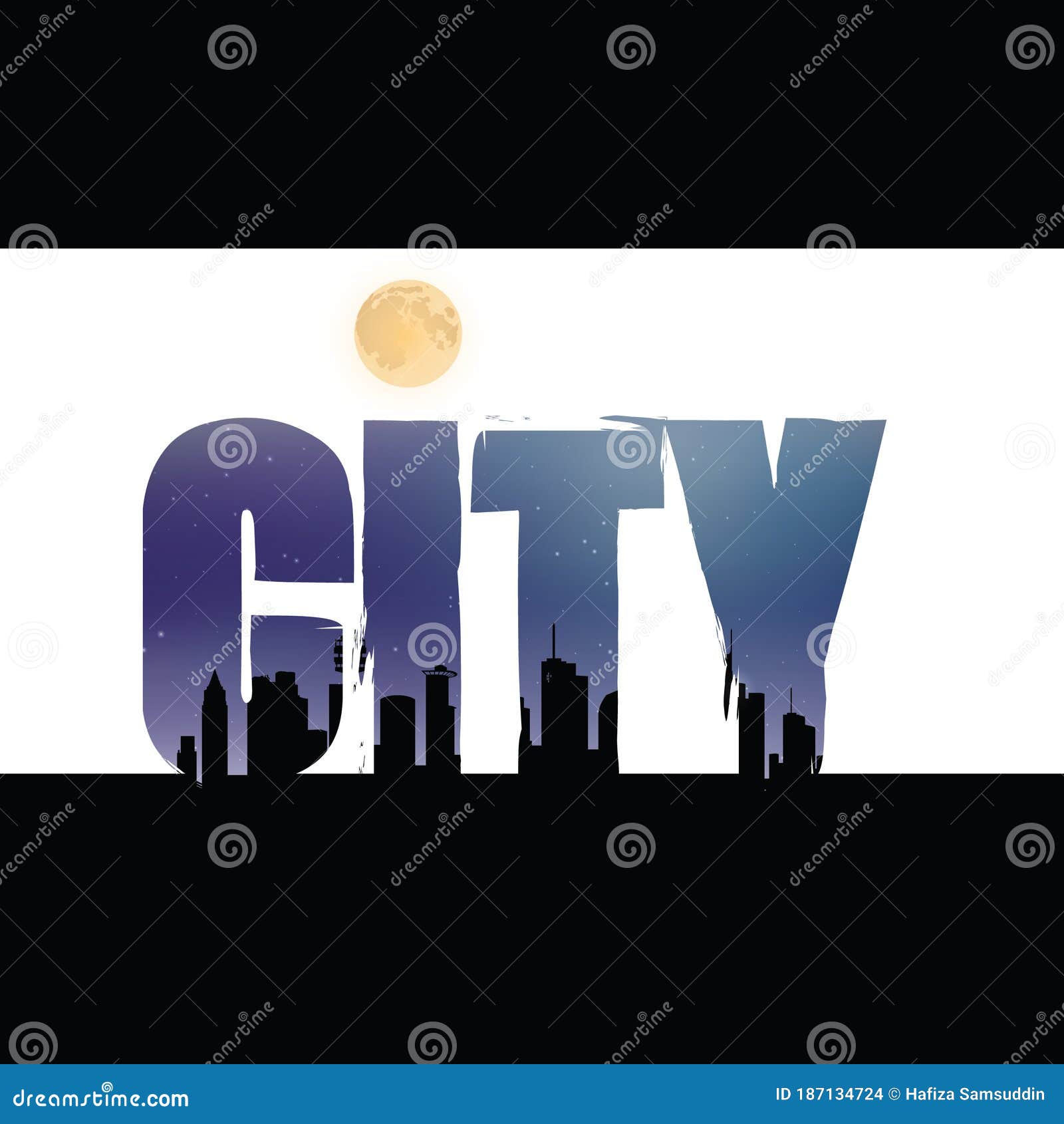 Double Exposure of City Text with City Silhouette. Vector Illustration ...