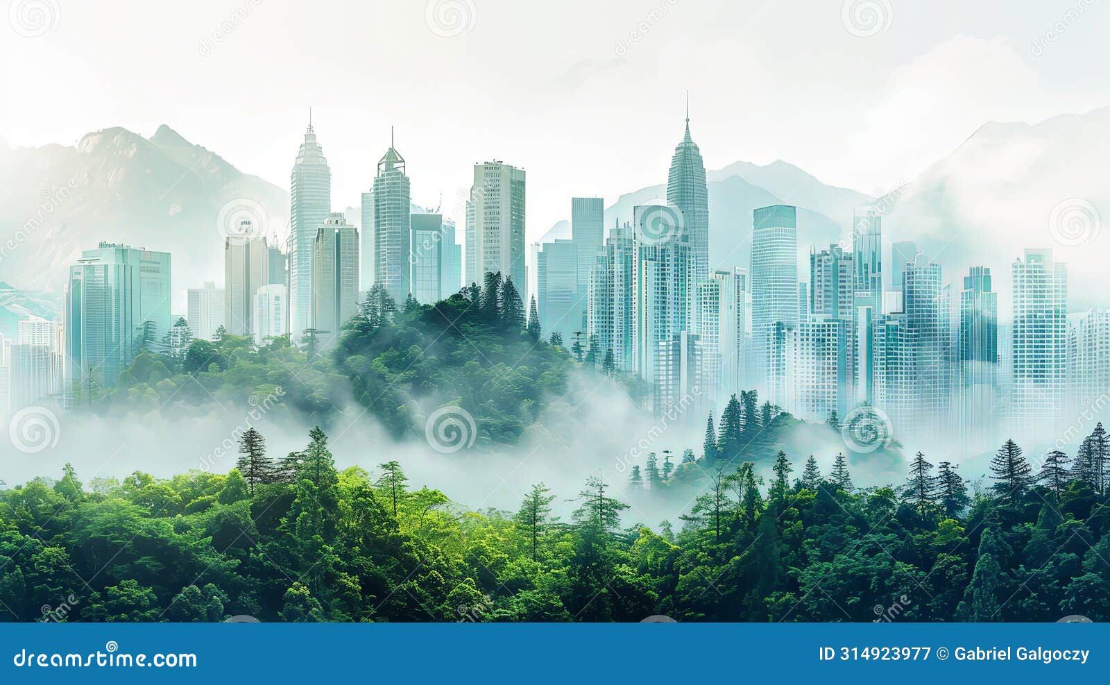 Double Exposure Cityscape with Green Forest Vegetation Overlay Stock ...