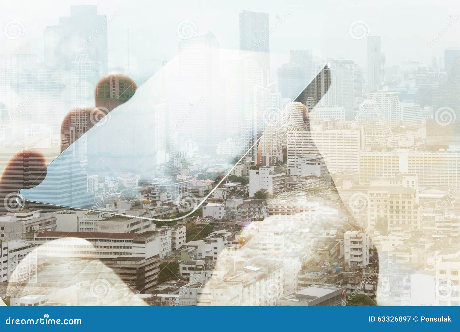 Double Exposure of Cityscape and Smart Phone Stock Image - Image of ...