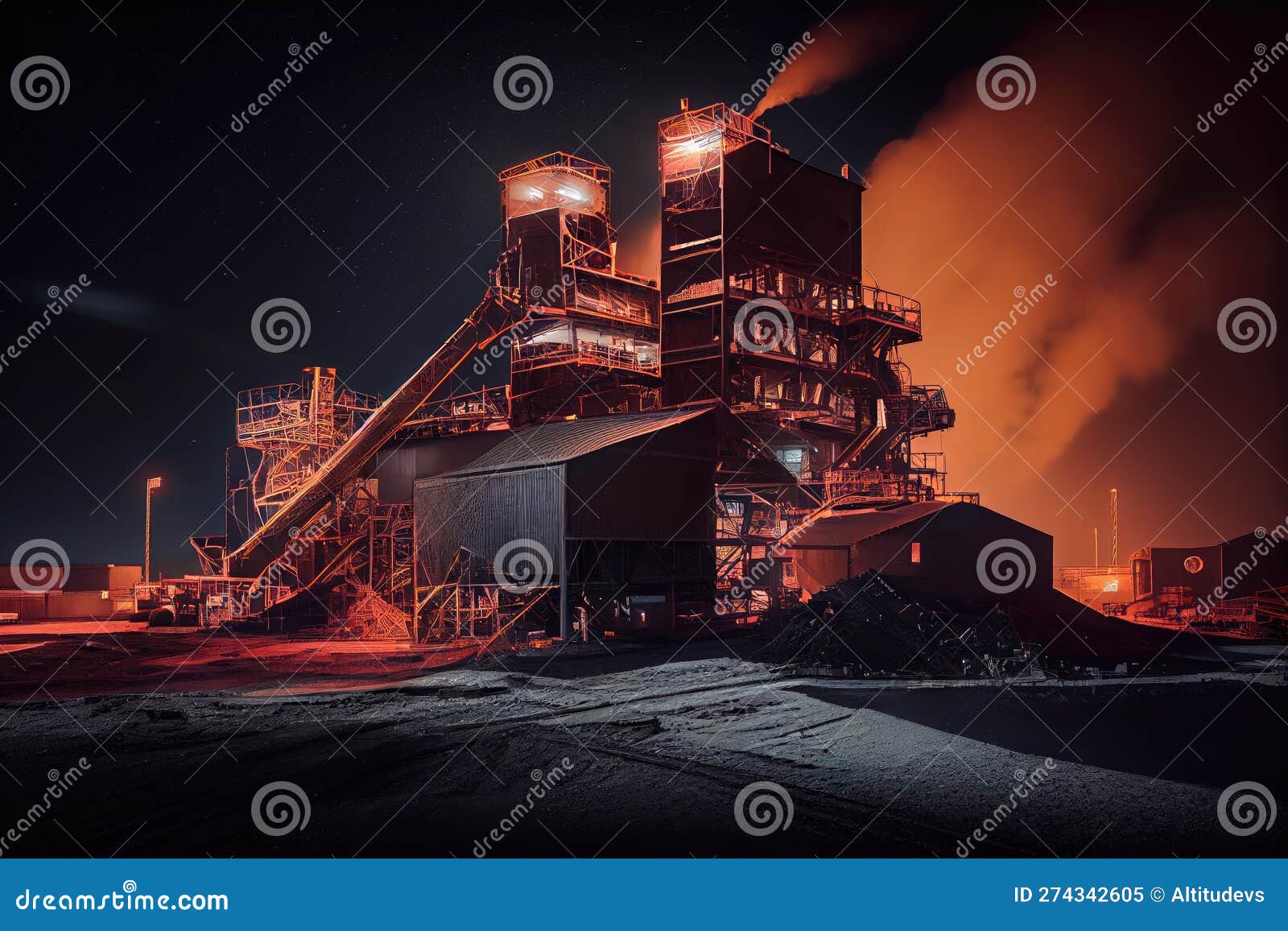 Double Exposure of Coal Mining Facility, with Bright Lights and ...
