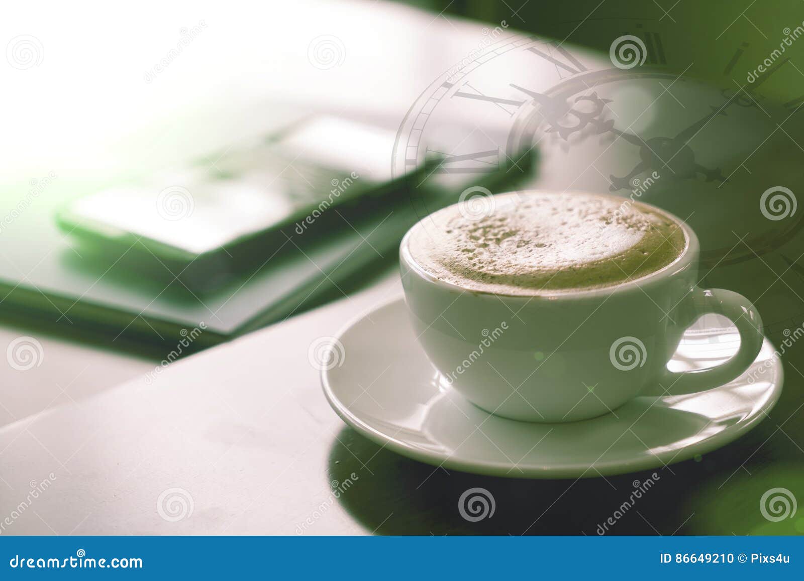 Double Exposure of Coffee Cup with Clock Face Stock Photo - Image of ...