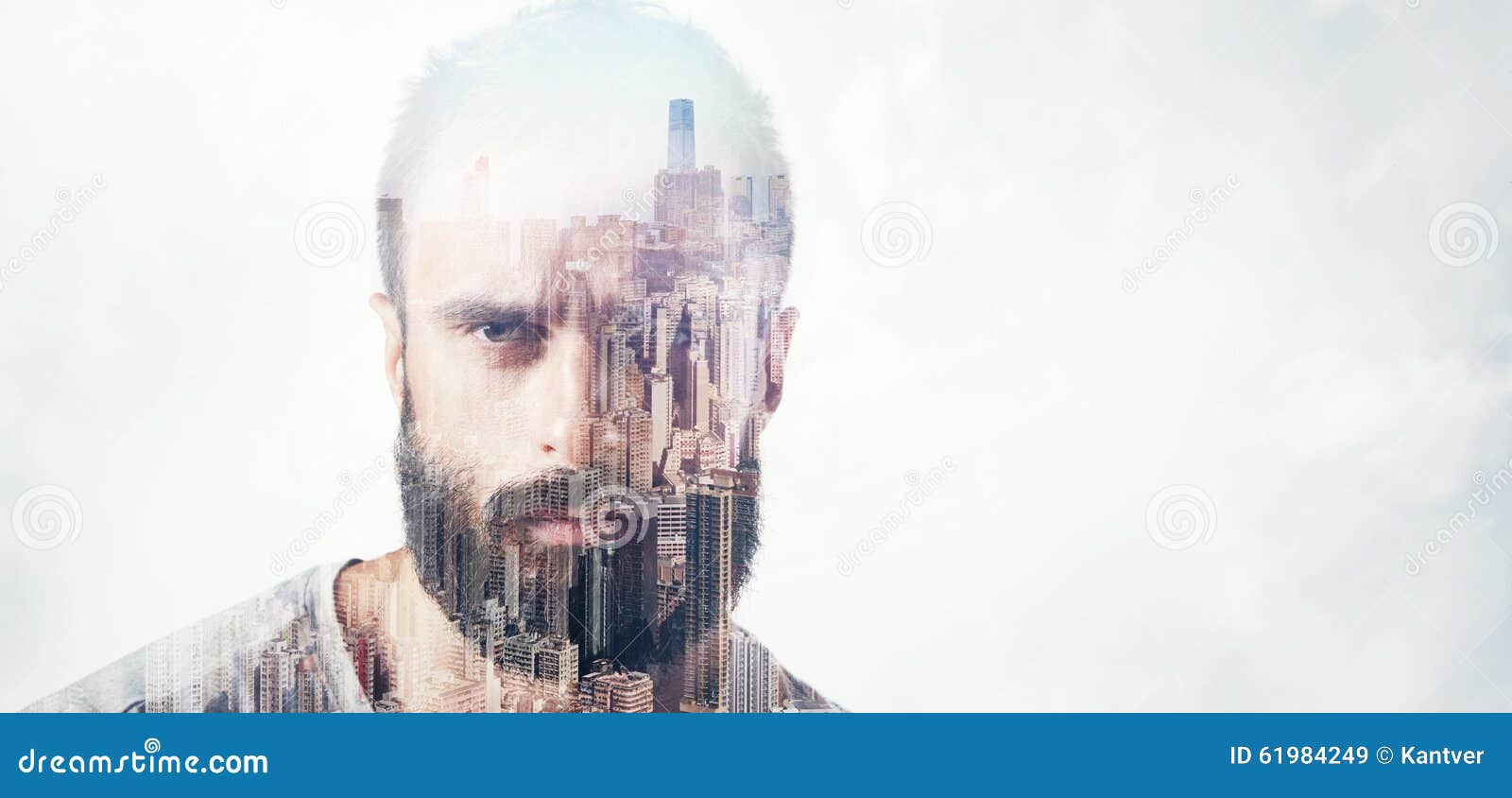Double Exposure Concept with Bearded Man. Wide Stock Image - Image of ...