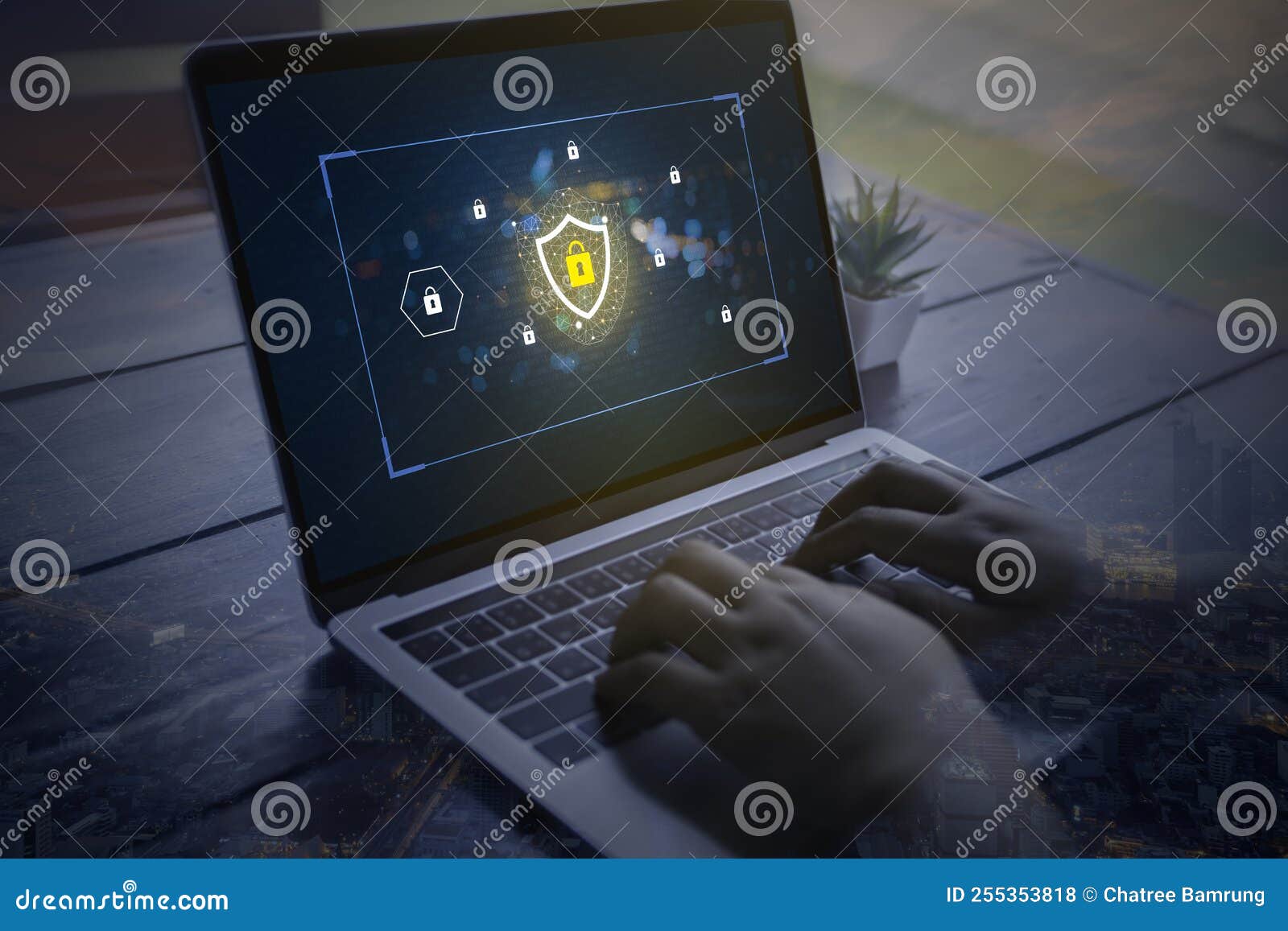 Double Exposure with Cyber Security Protectors Concept. Stock Photo ...