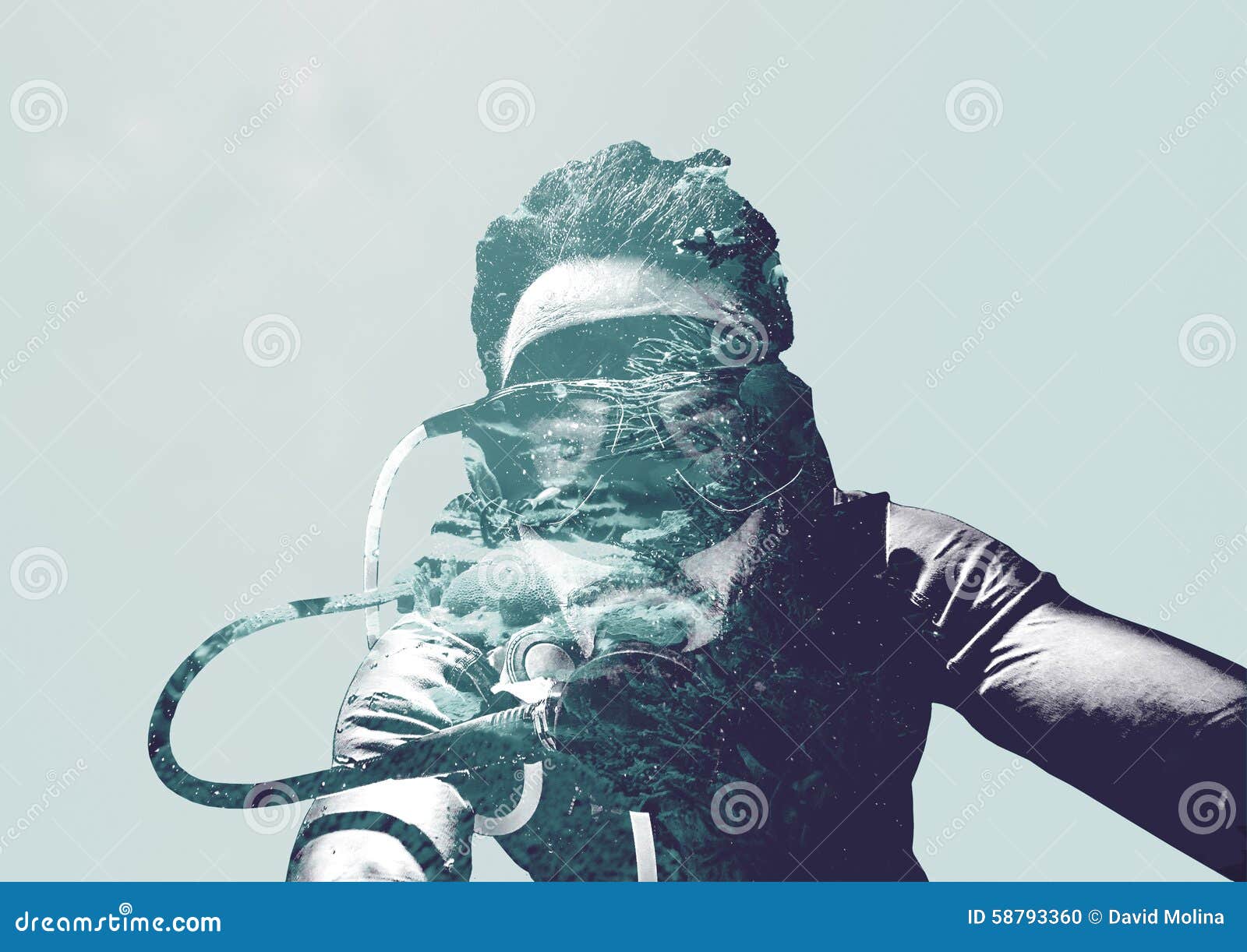 Double Exposure of Diver in the Ocean. Stock Photo - Image of diver ...