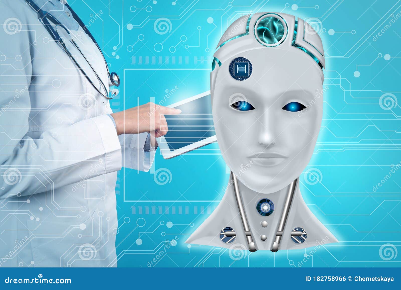 Double Exposure of Doctor Using Tablet and Artificial Intelligence ...