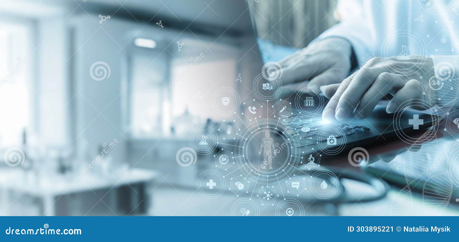 Double Exposure of a Doctor Working on a Computer Stock Image - Image ...