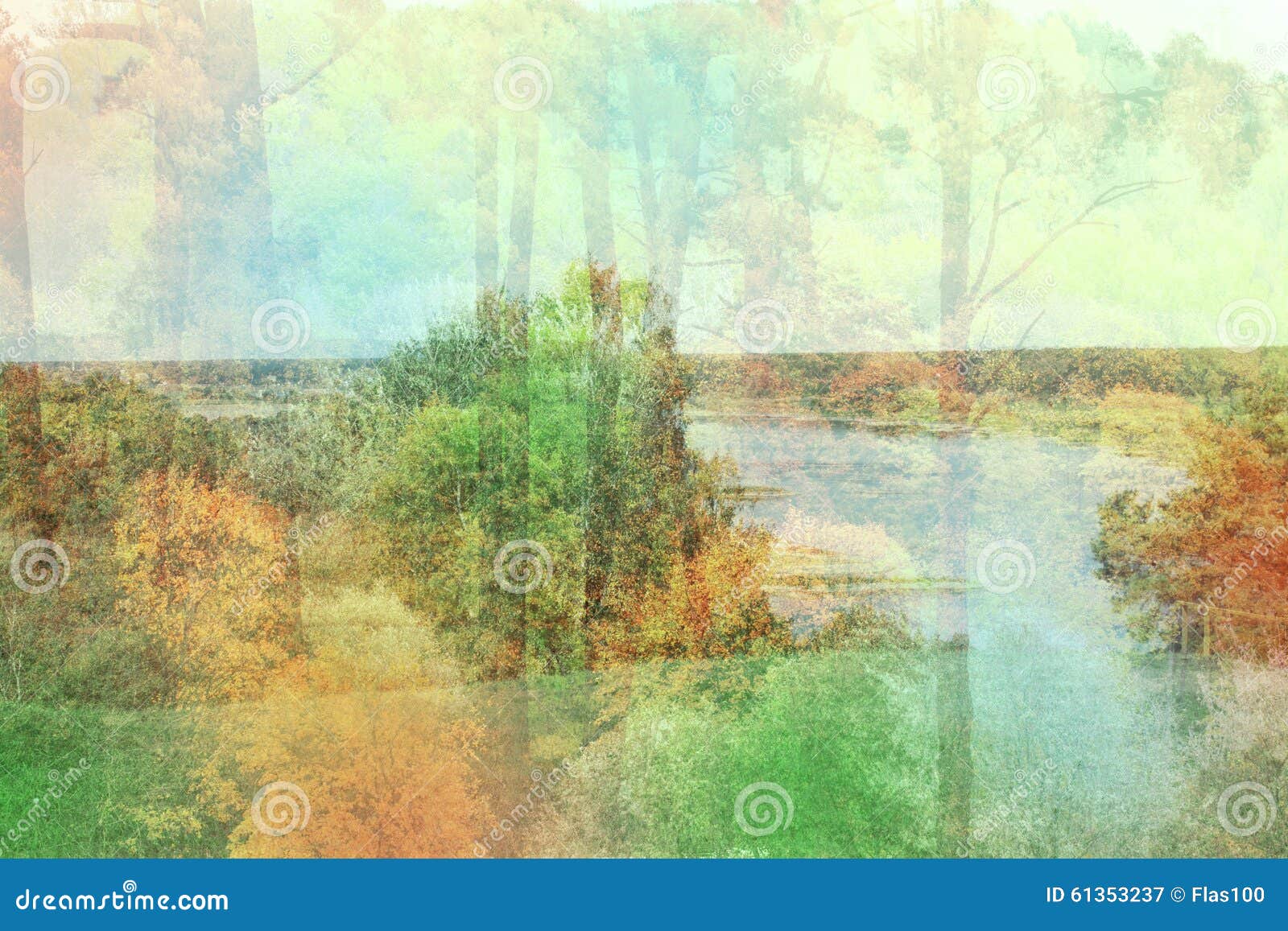 Double Exposure Effect of Autumnal Trees, River Stock Image - Image of ...