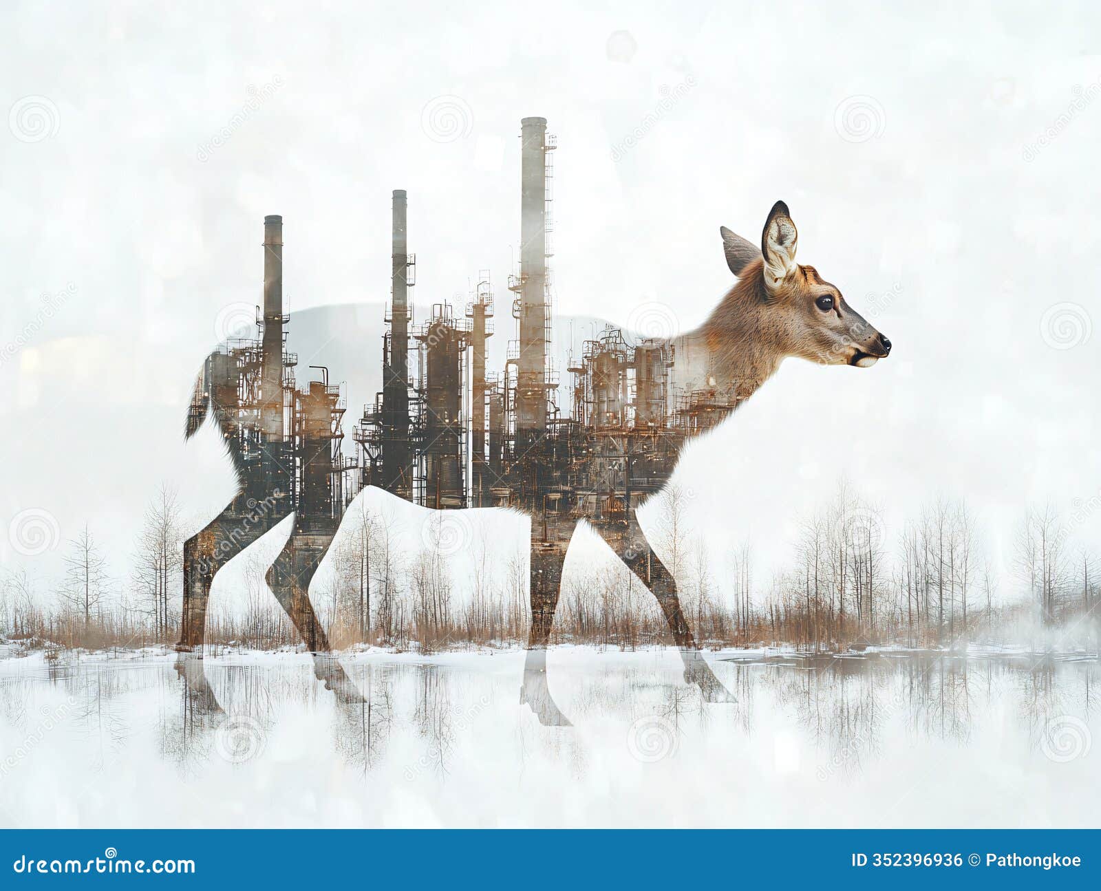 Double Exposure Effect of Deer Walking and Industrial Plant. Pollution ...
