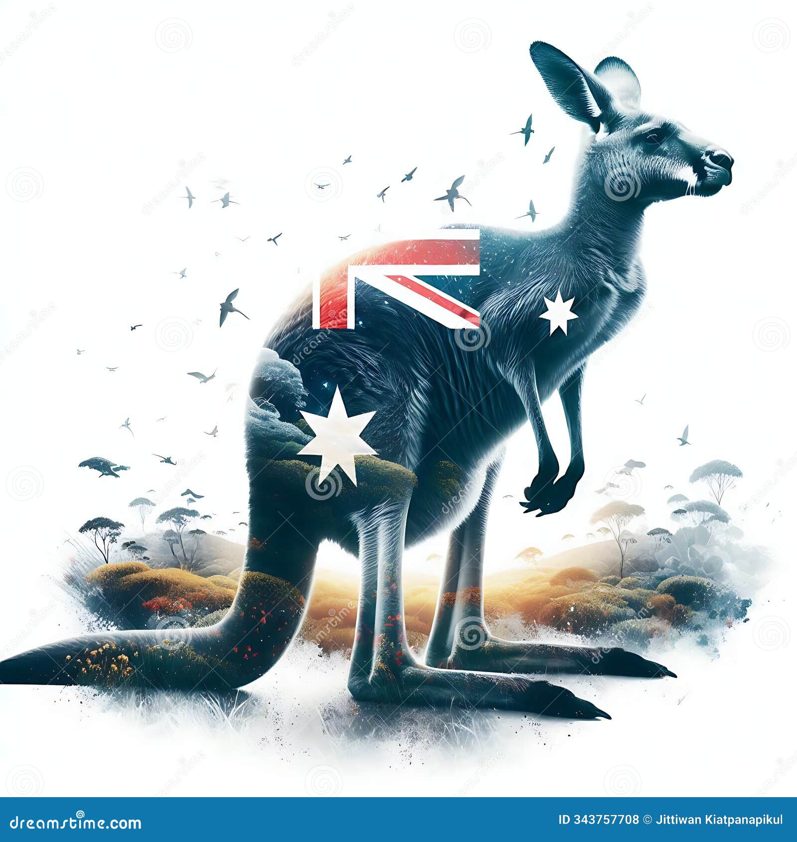 Double Exposure Effect of Kangaroo with Australian Flag Stock ...