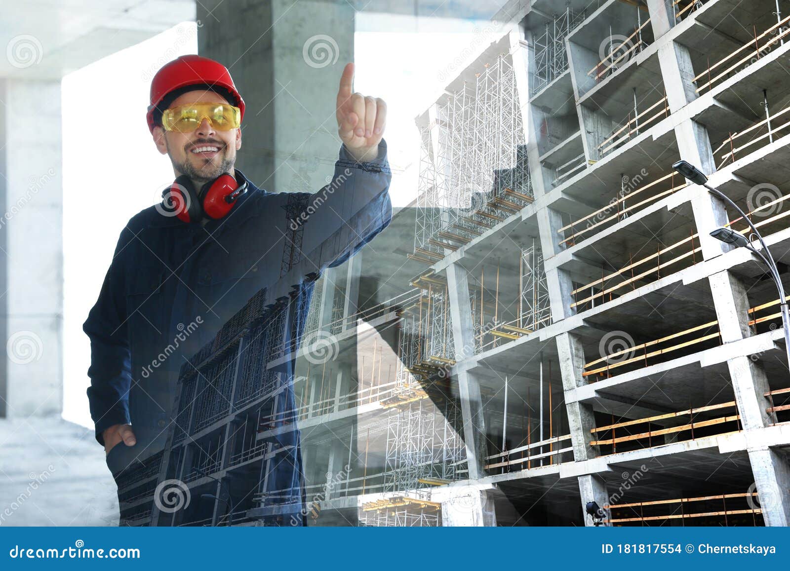 Double Exposure of Engineer at Construction Site and Building Stock ...
