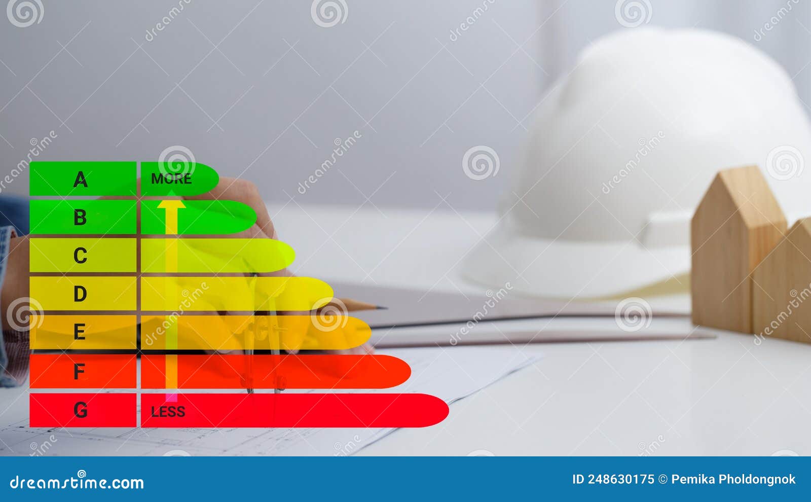 Double Exposure of Engineer Drawing Energy-saving House Plan with ...