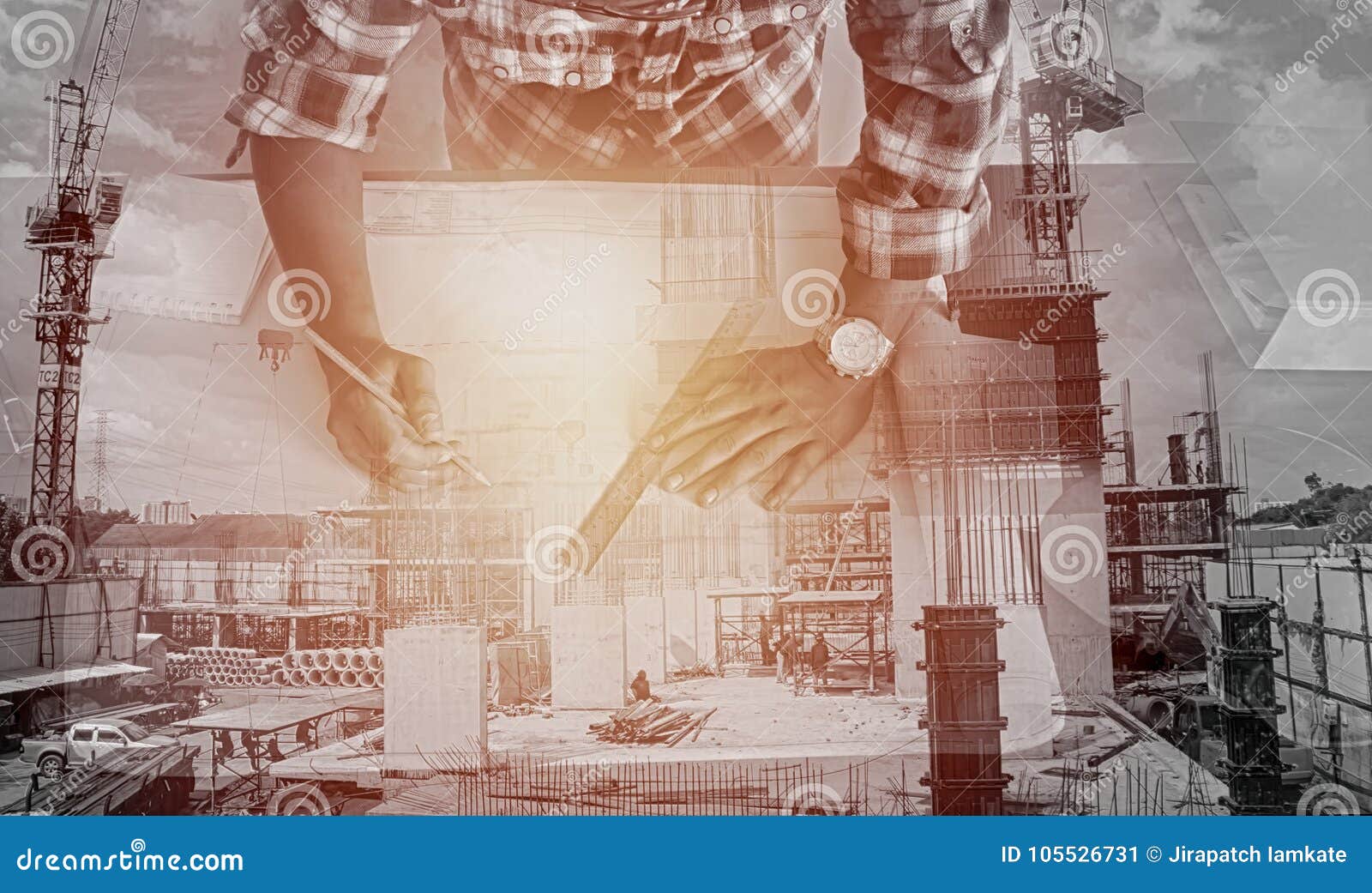 Double Exposure Engineer are Measuring Distance Stock Image - Image of ...