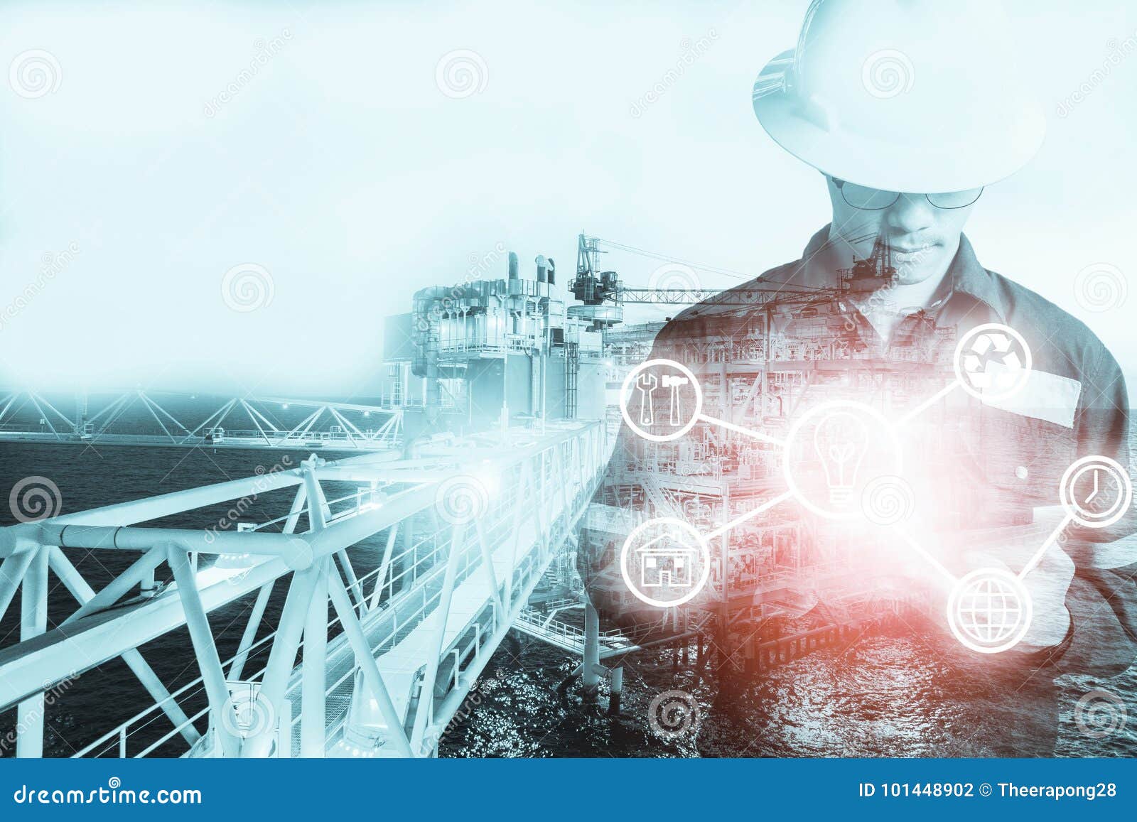 Double Exposure of Engineer or Technician Man with Industry Tool Stock ...