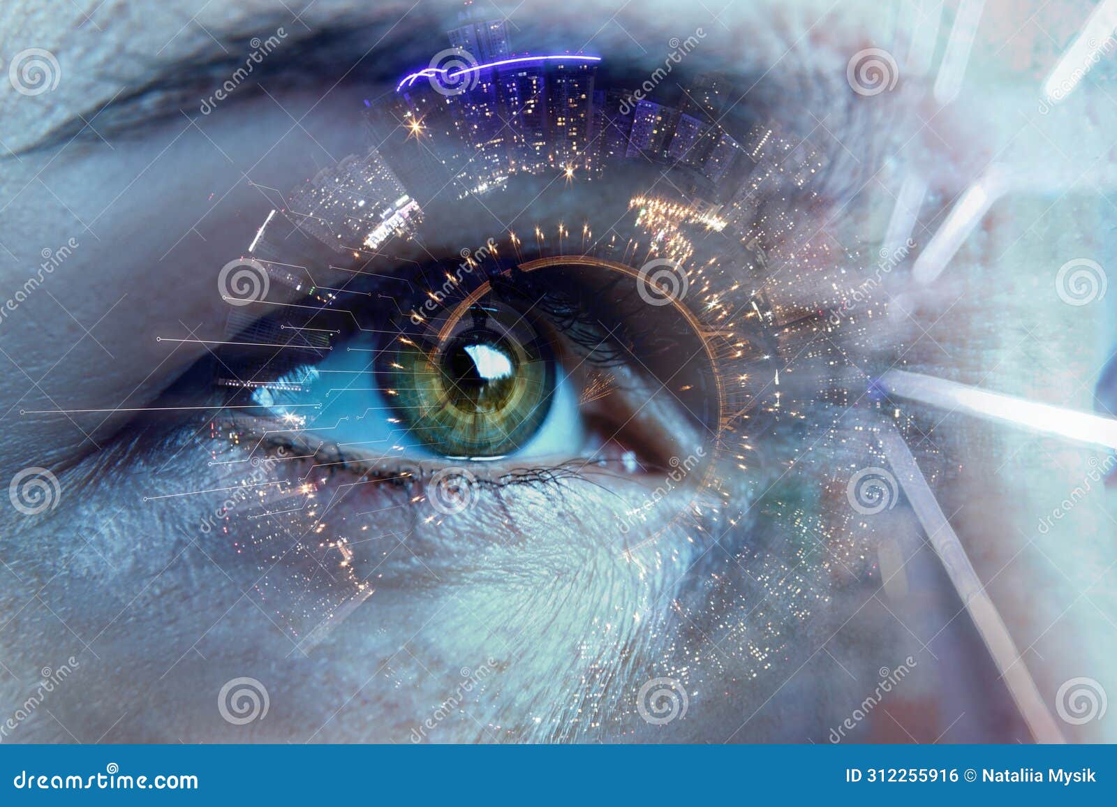 Double Exposure of the Eye and the City Panorama Stock Photo - Image of ...