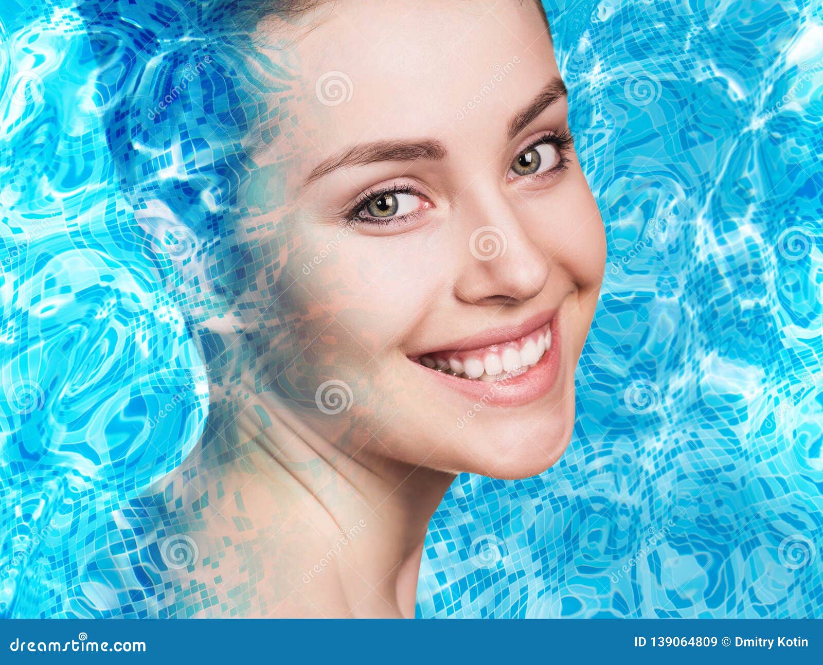 Double Exposure of Female Face and Water Pool Ripple. Stock Image ...