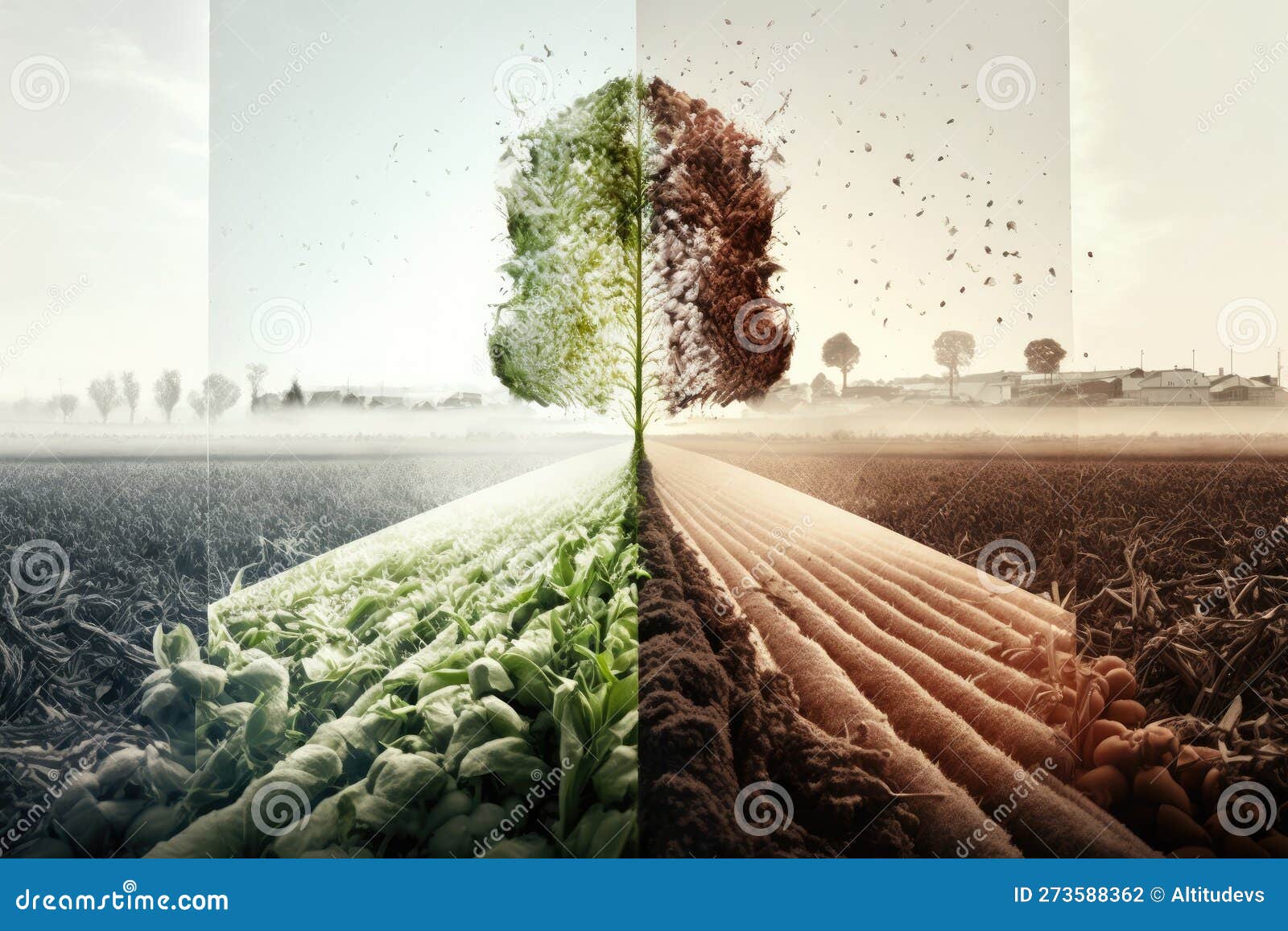 Double-exposure of Fields of Crops Growing Side by Side, with One Field ...