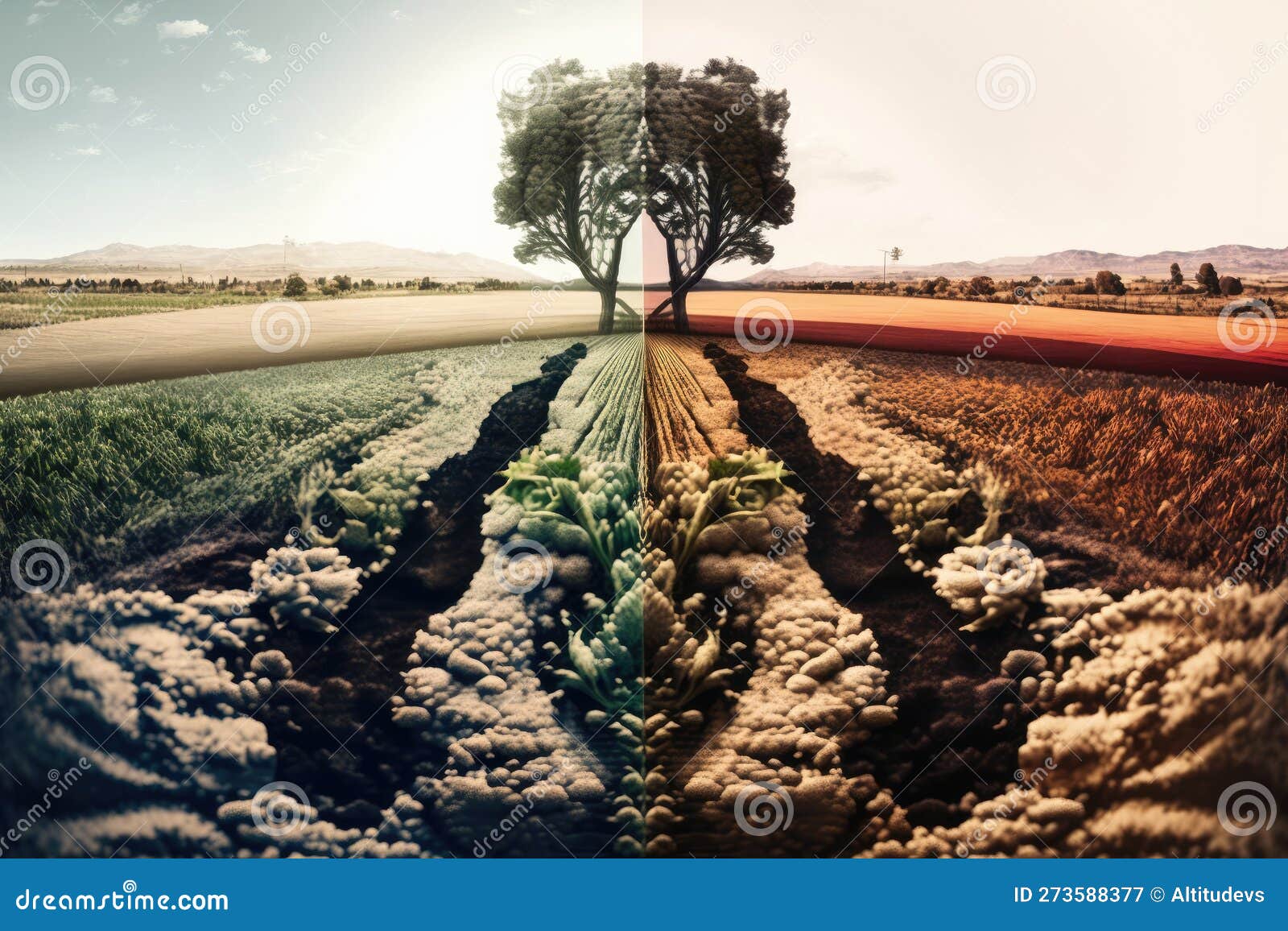 Double-exposure of Fields of Crops Growing Side by Side, with One Field ...