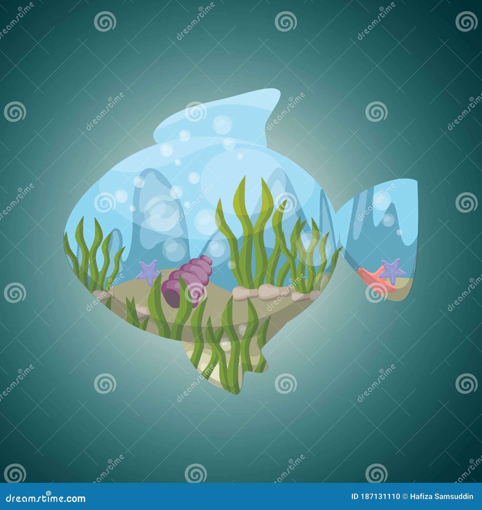 Double Exposure Fish and Underwater. Vector Illustration Decorative ...