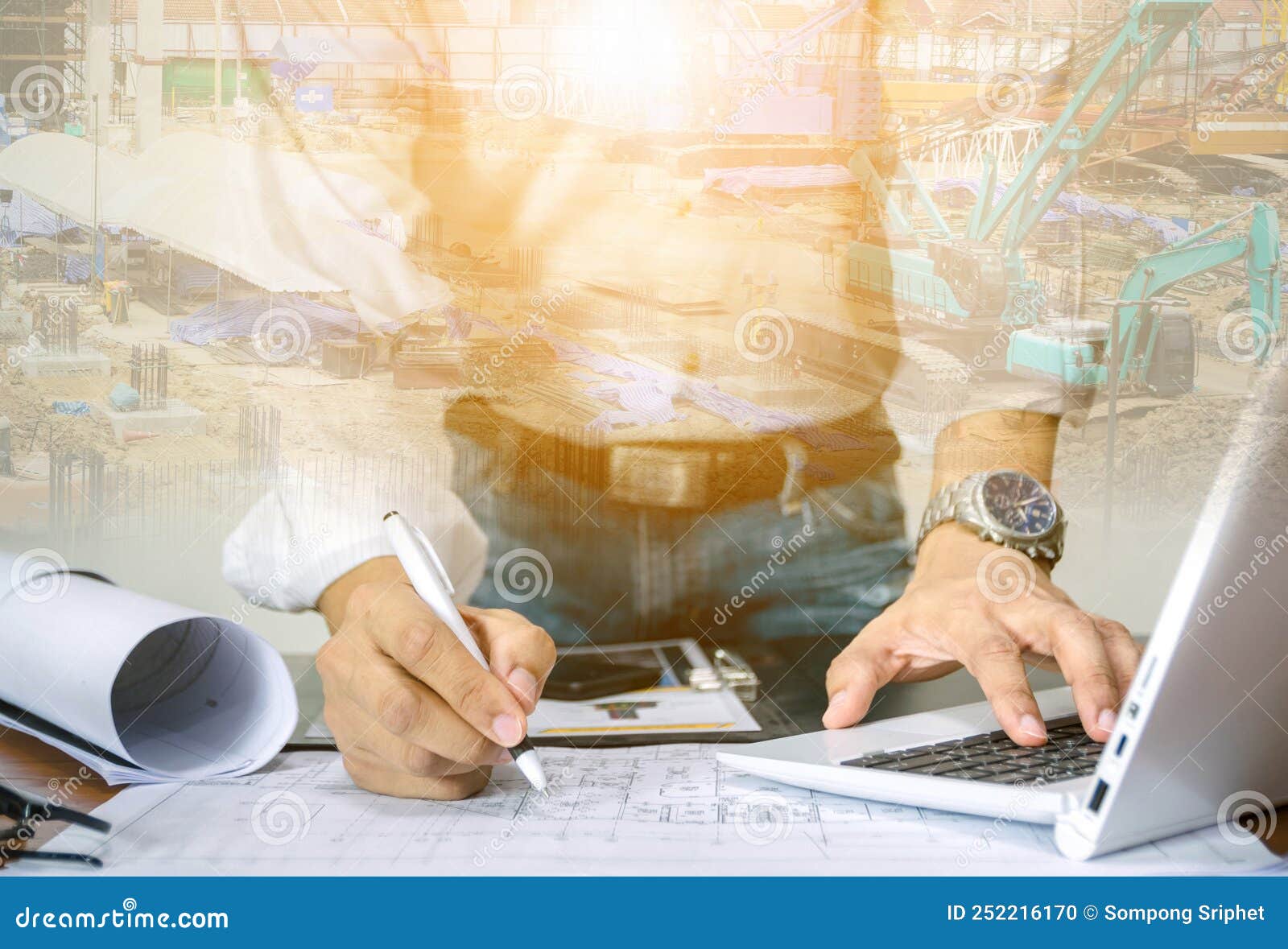 Double Exposure Future Building Engineering Concept with Exposure To ...