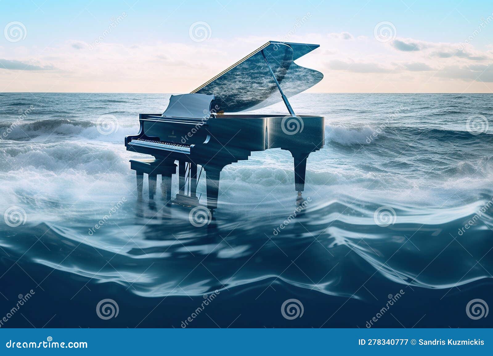 Double Exposure of a Grand Piano and an Ocean. Generative AI Stock ...