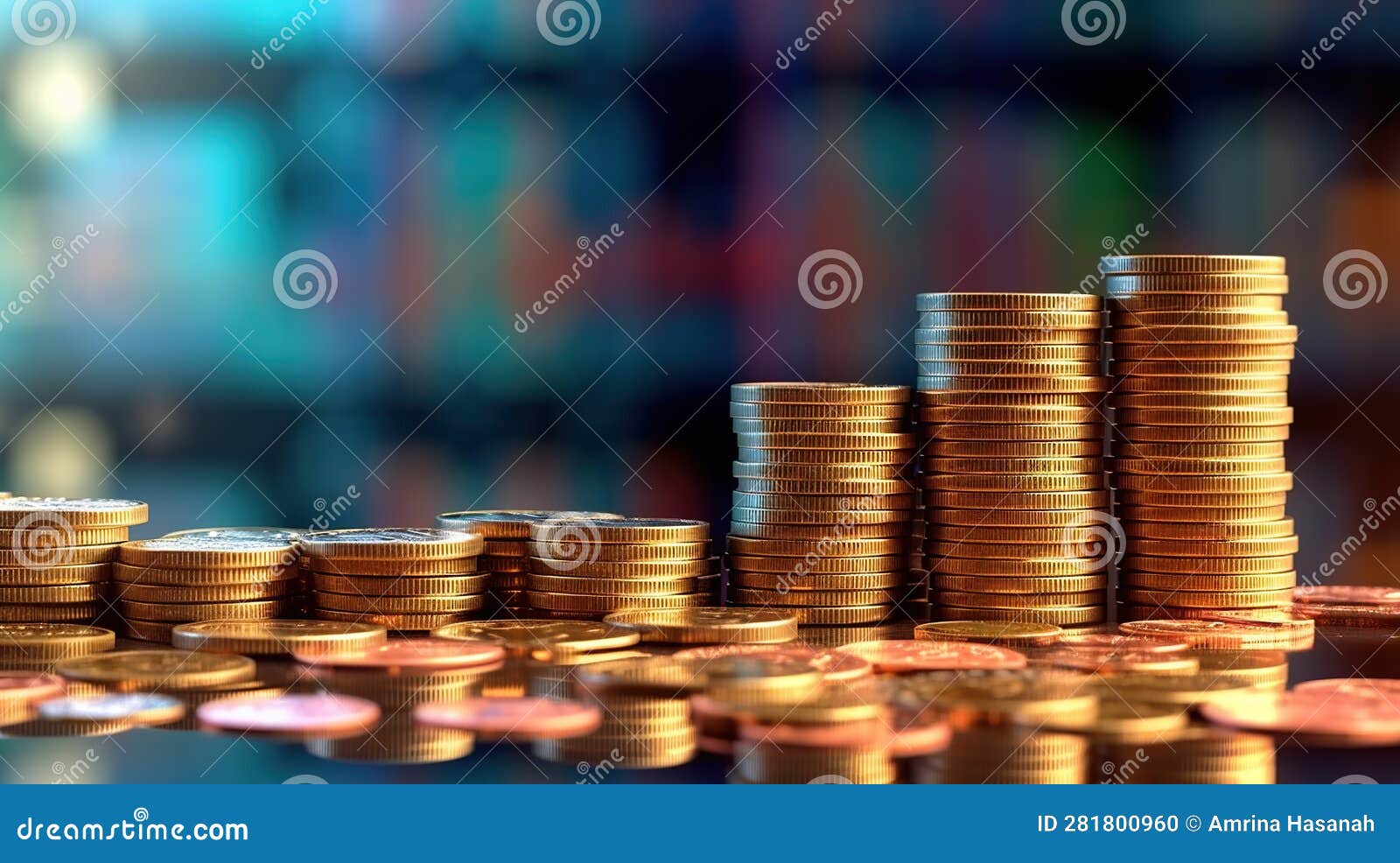 Double Exposure of Graph and Rows of Coins for Finance and Business ...