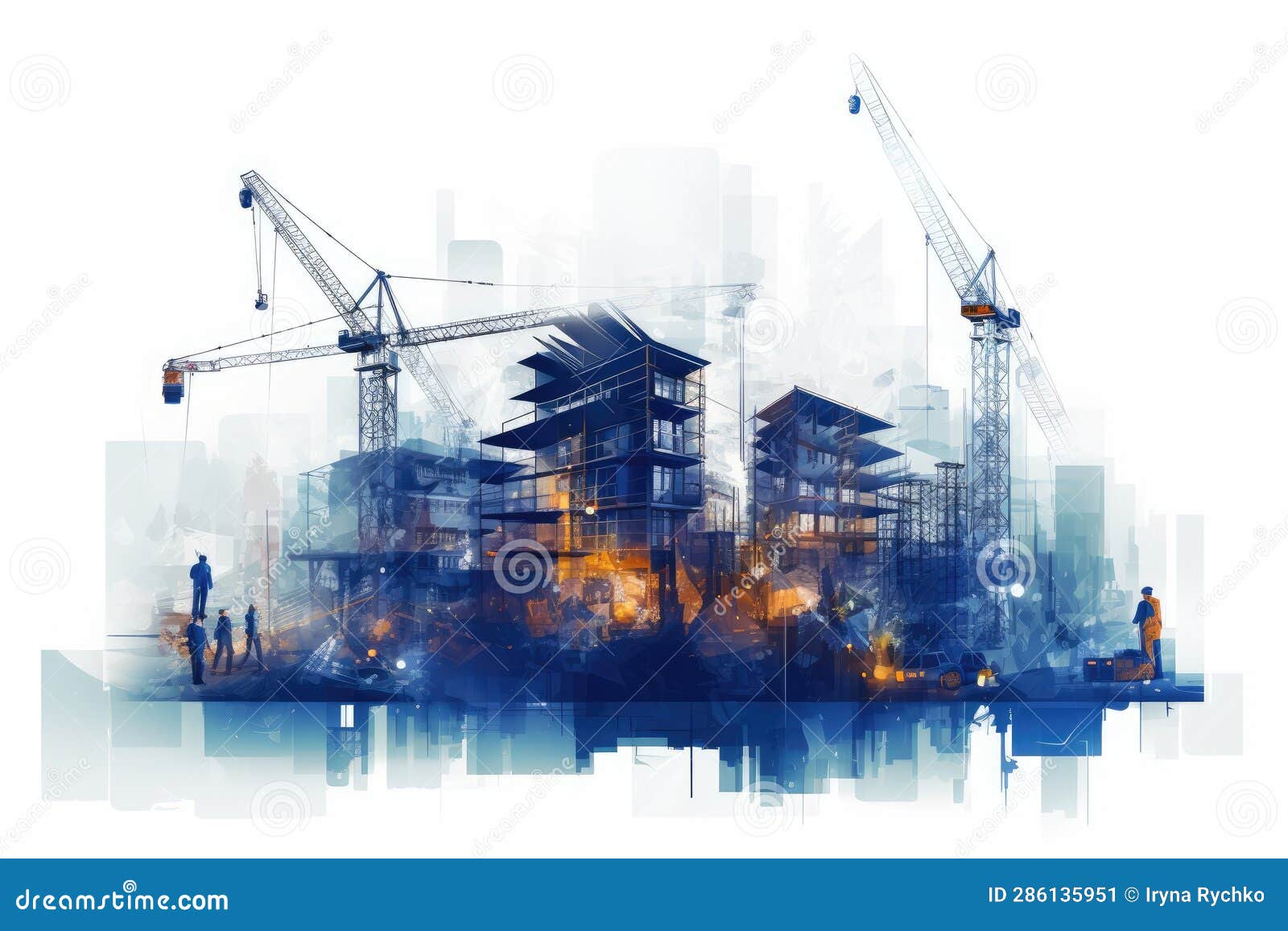 Double Exposure Graphic Design of Digital Building Construction ...