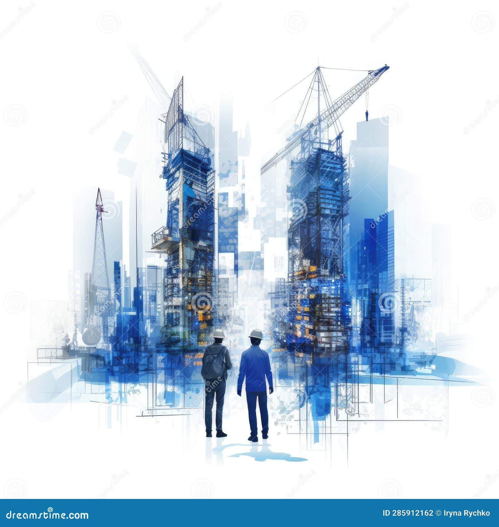 Double Exposure Graphic Design of Digital Building Construction ...