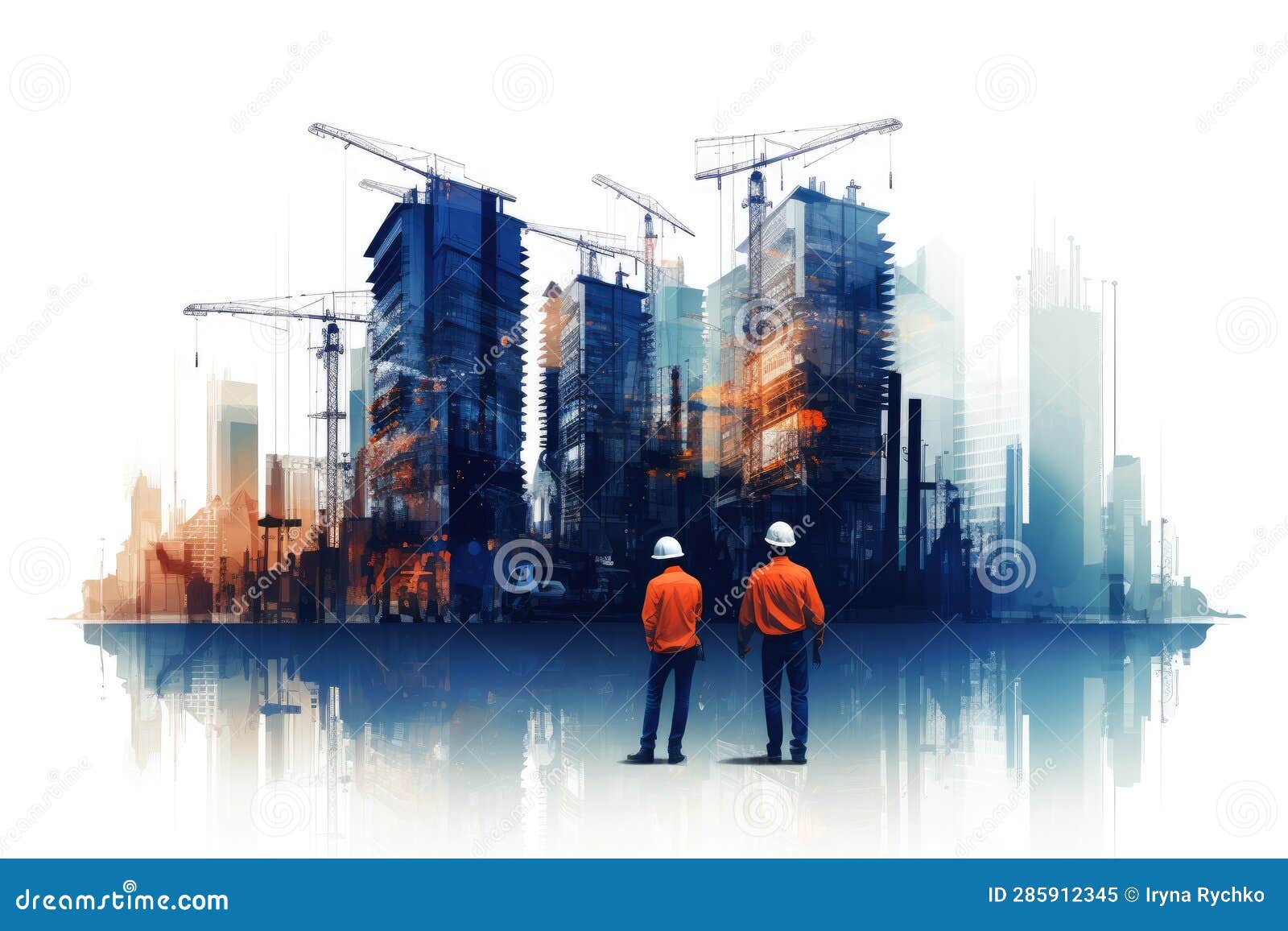 Double Exposure Graphic Design of Digital Building Construction ...