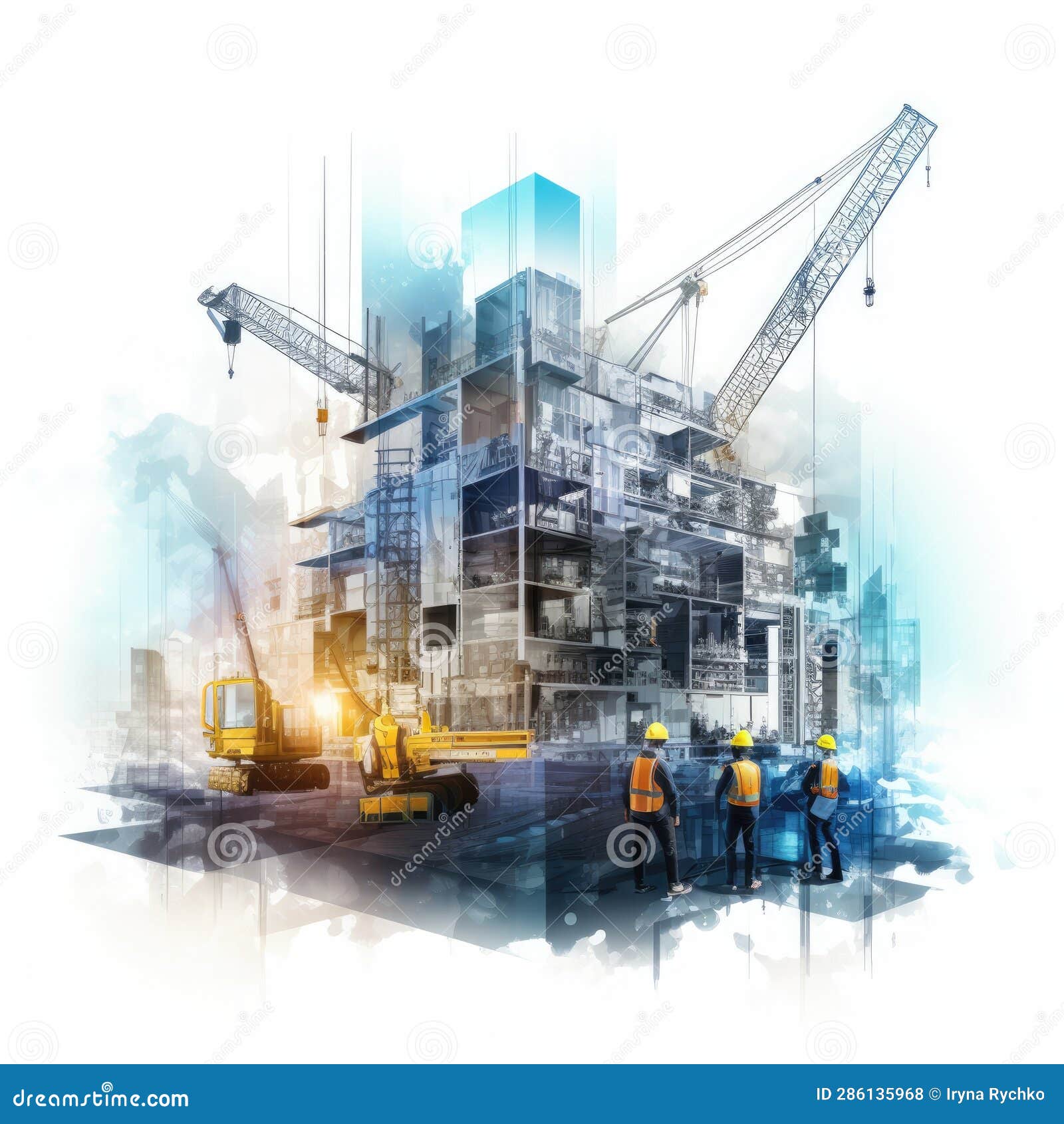 Double Exposure Graphic Design of Digital Building Construction ...