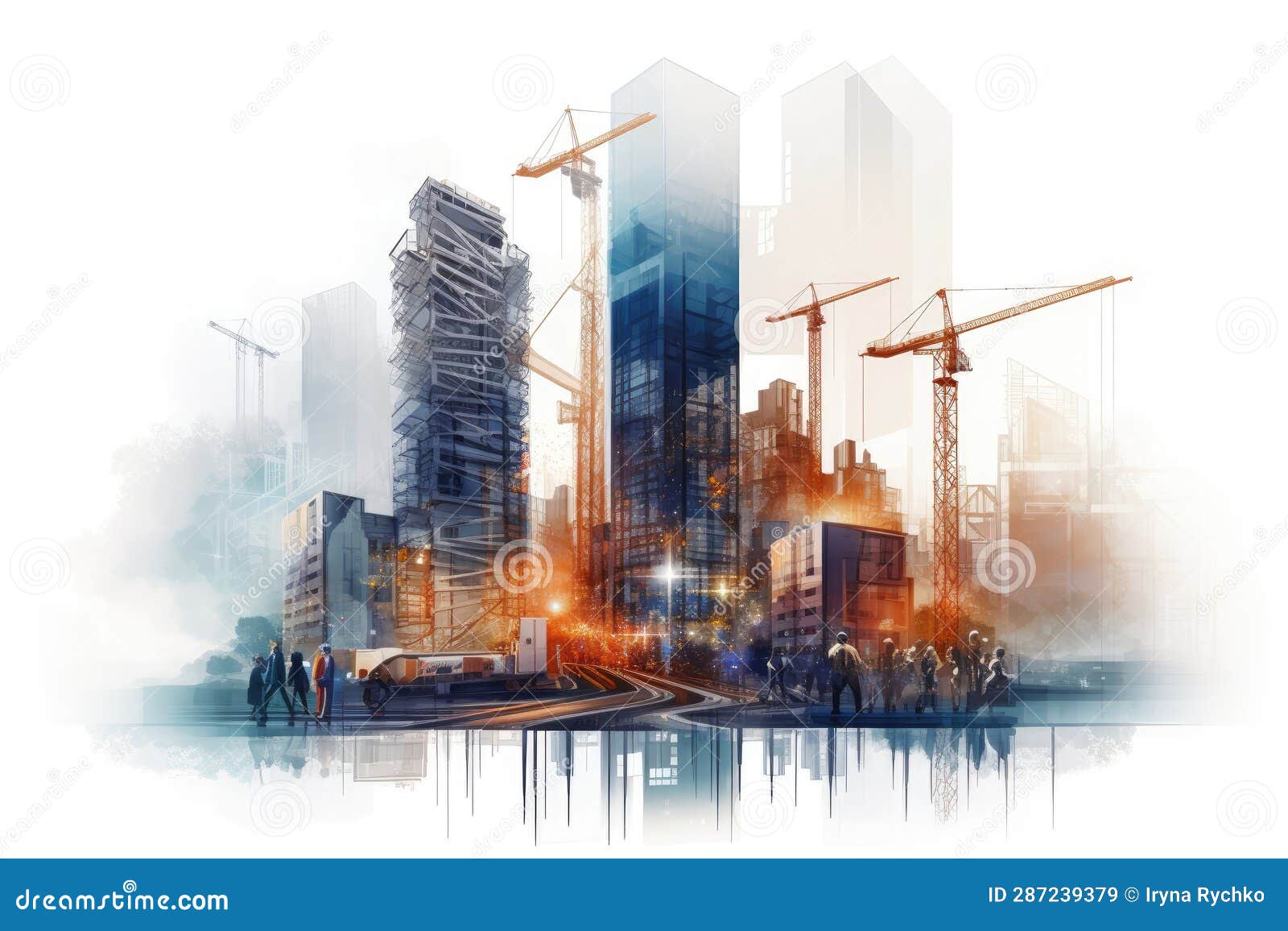Double Exposure Graphic Design of Digital Building Construction ...