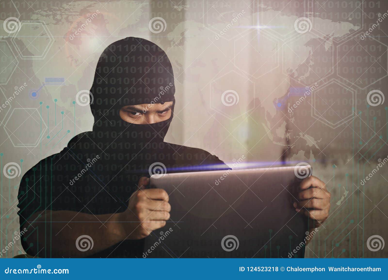 Double Exposure, Hacker Face Concealment, Attempted Robbery Plan Stock ...