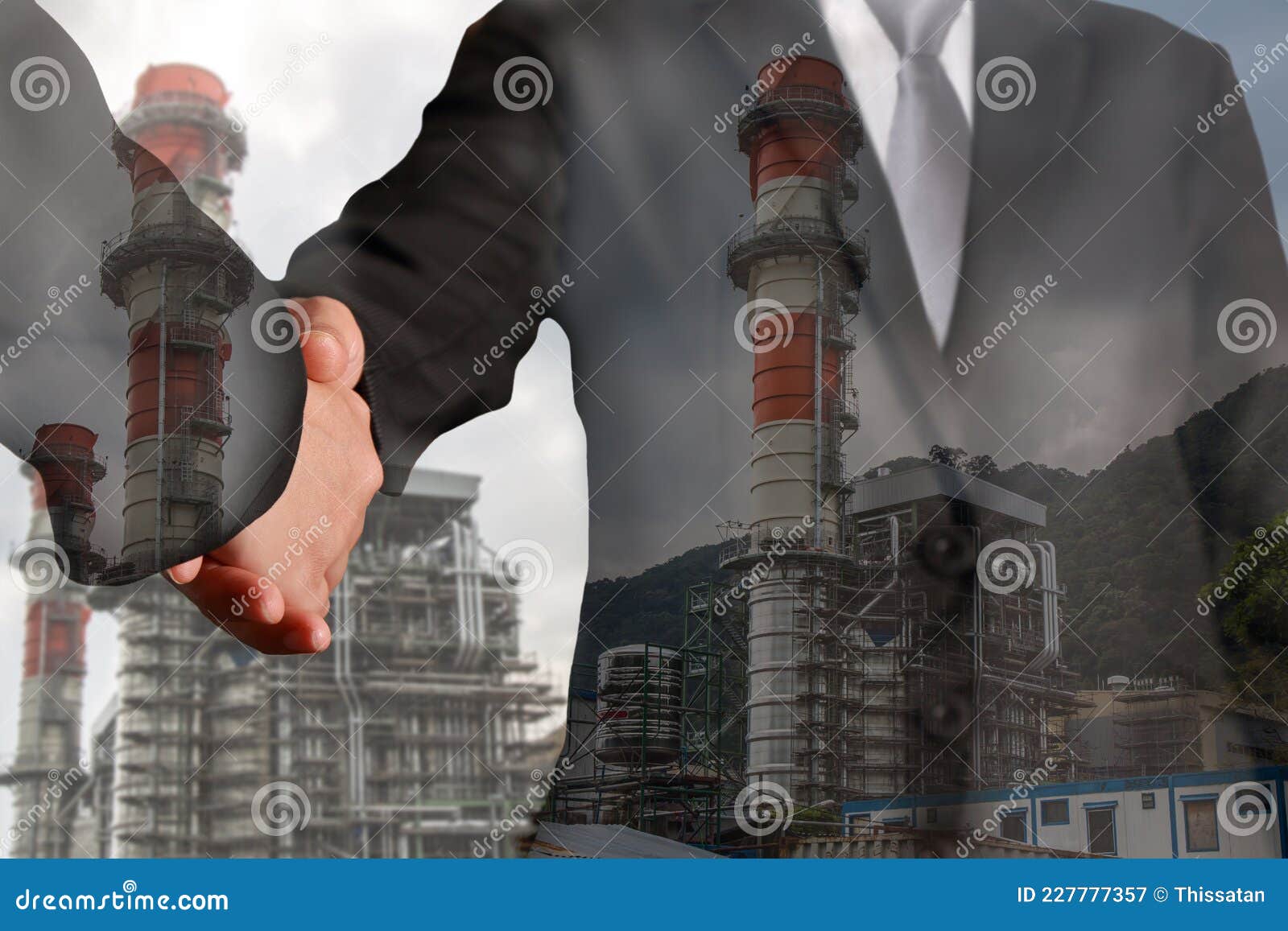Double Exposure of Handshake and Electric Factory Stock Image - Image ...