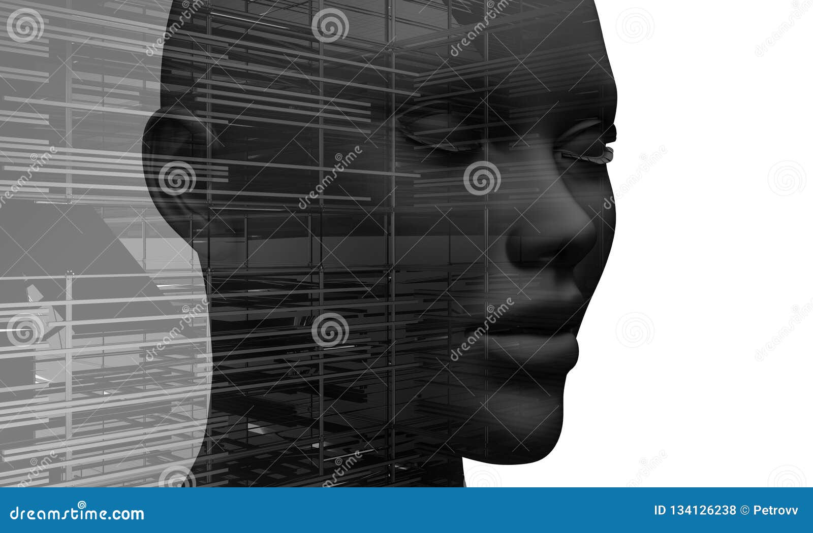 Double Exposure of Head and Abstract Background Stock Illustration ...