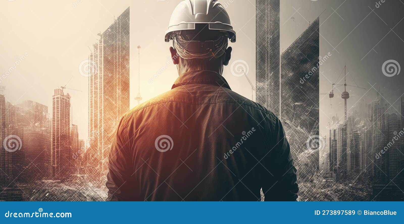 Double Exposure Image of Business Man Standing Back View with Cityscape ...