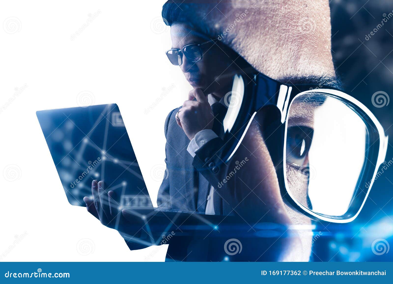 The Double Exposure Image of the Businessman Standing Overlay with ...