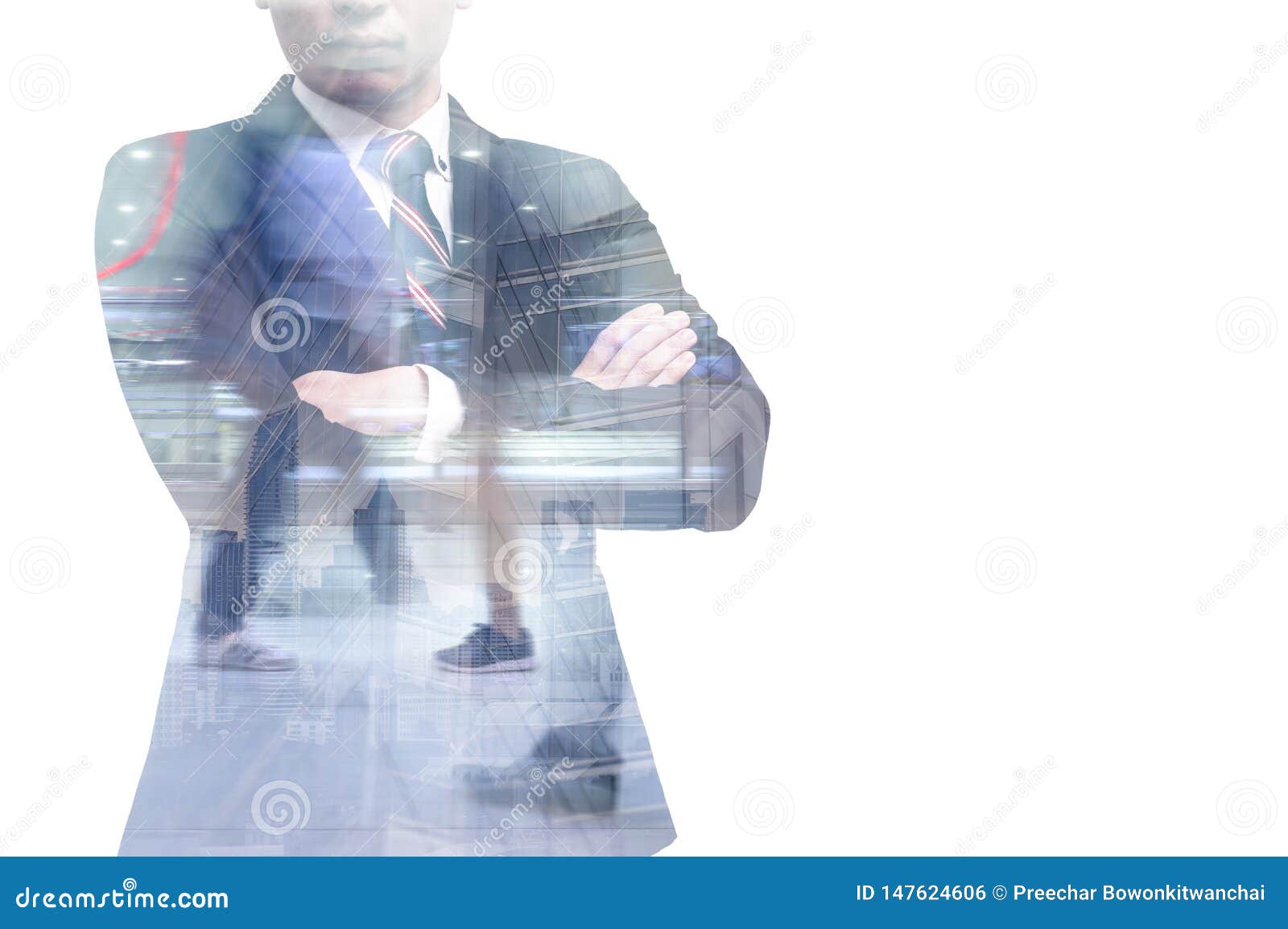 The Double Exposure Image Of The Businessman Standing During Sunrise Overlay With Cityscape