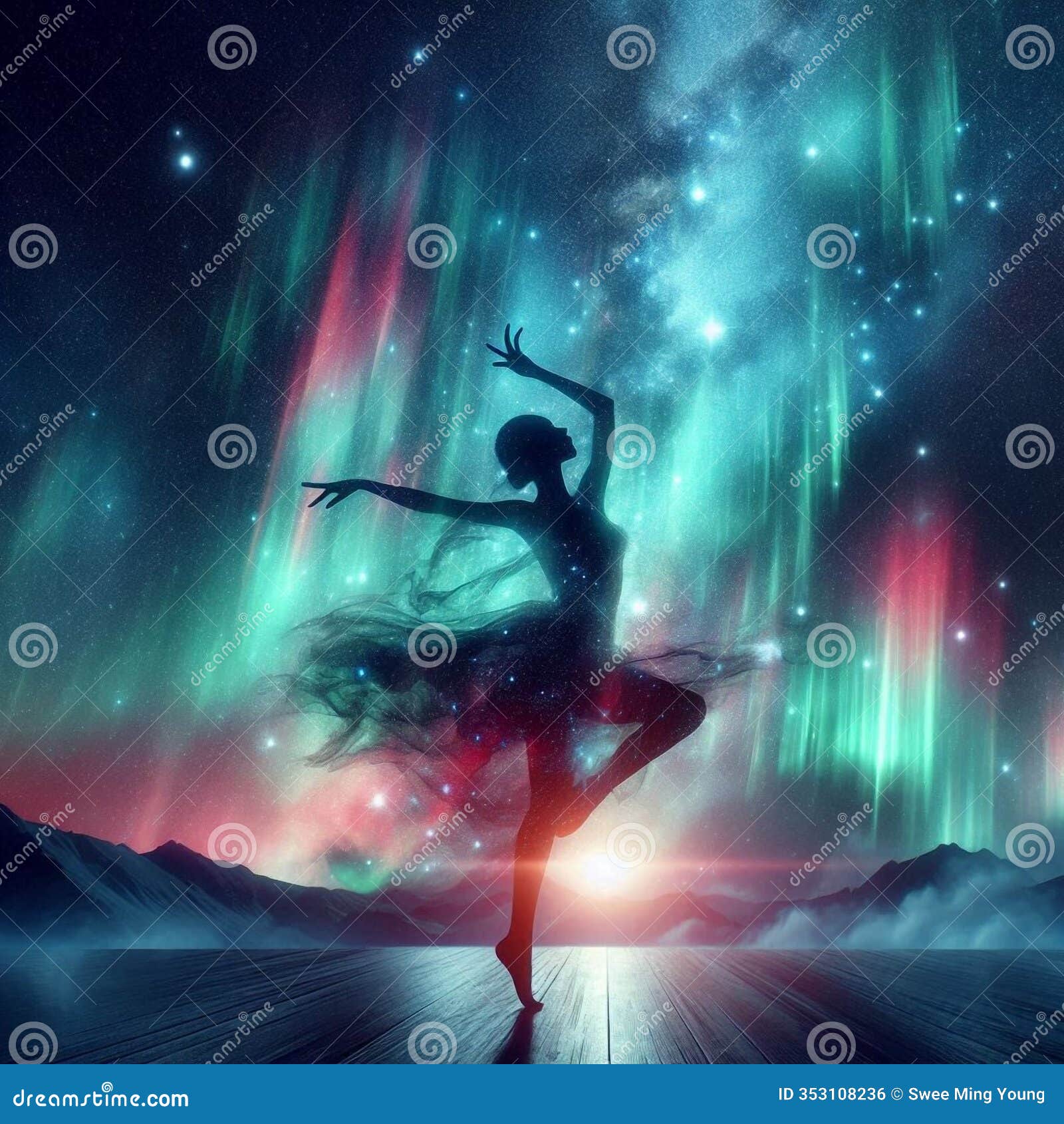 Double Exposure Image of a Dancing Figure in Blended Starry Night Sky. Stock Illustration ...