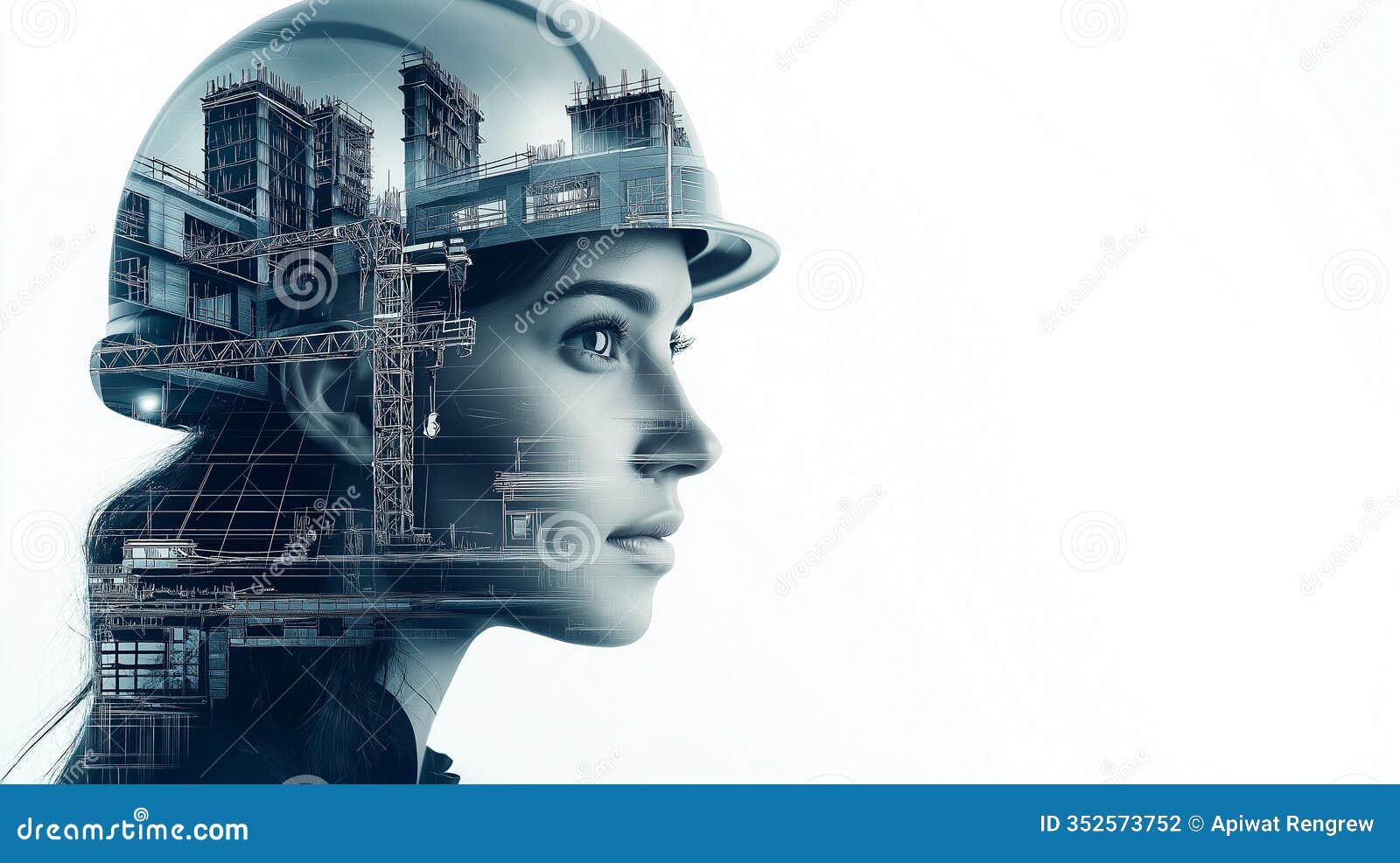 Double Exposure Image of Female Engineer with Construction Site Overlay ...