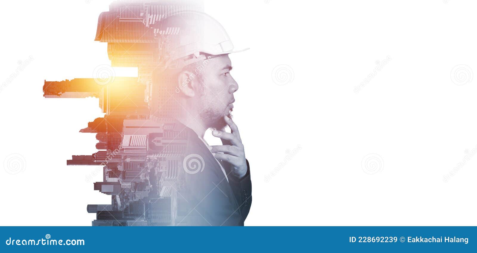 Double Exposure Image of Man Engineer Overlay with Building ...