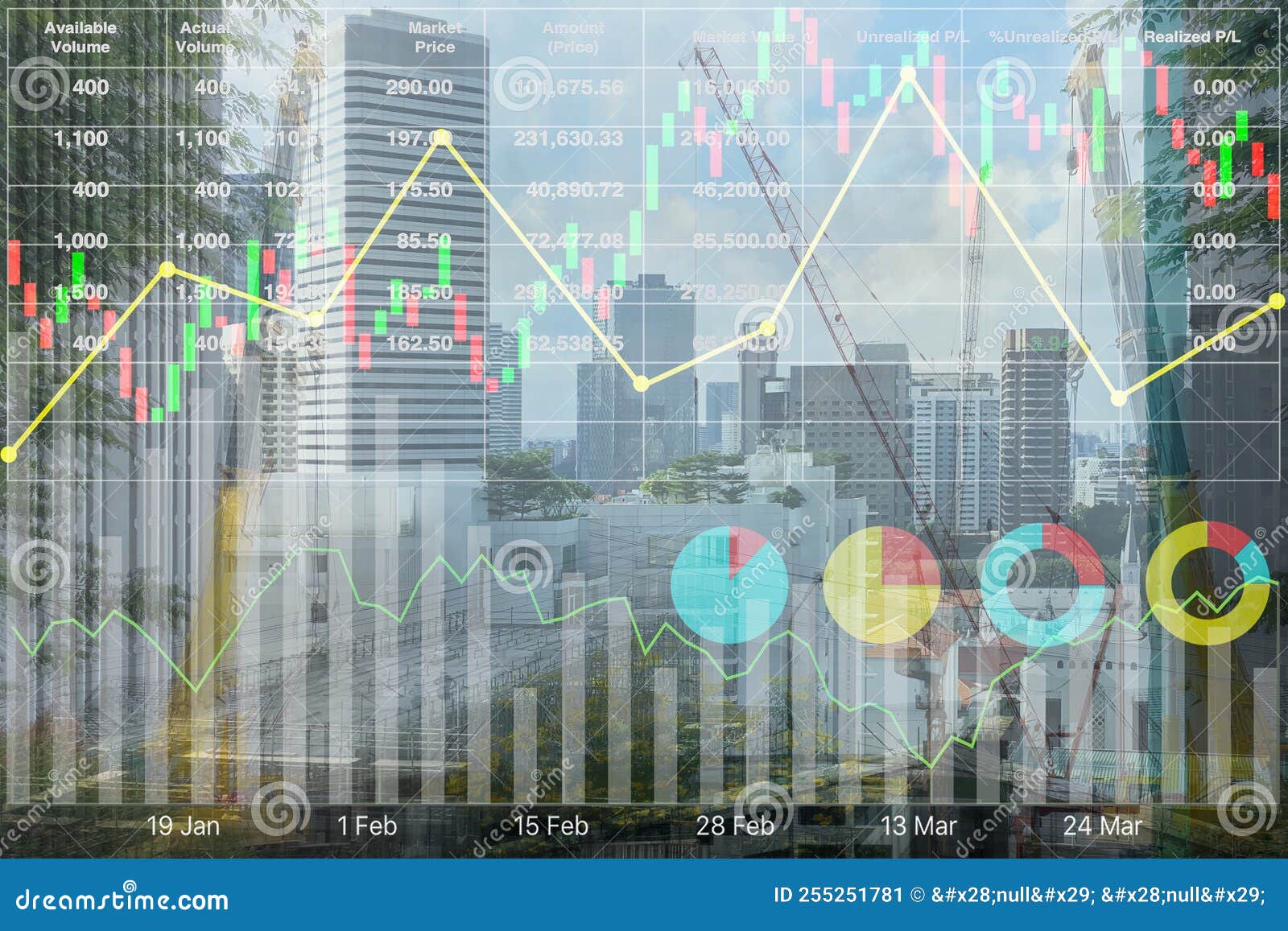 Double Exposure Image of Tower Crane and Mobile Crane with Modern ...