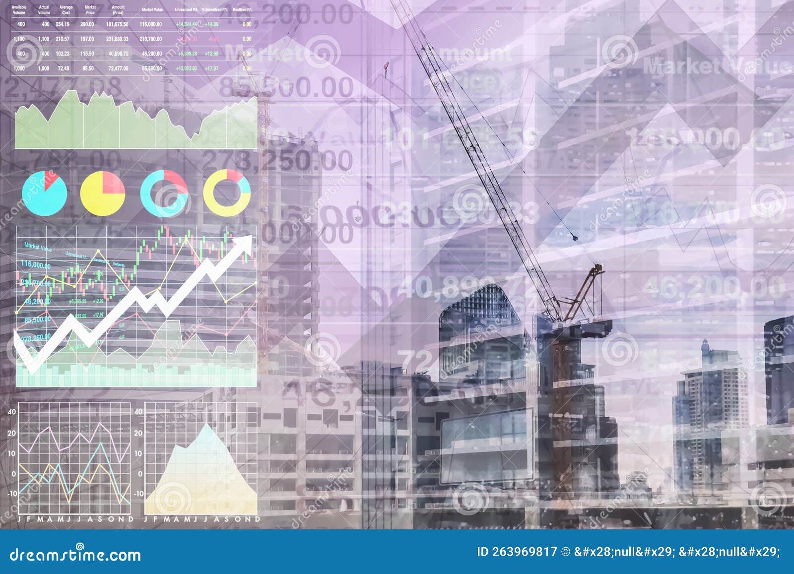 Double Exposure Image of Tower Crane and Mobile Crane with Modern ...