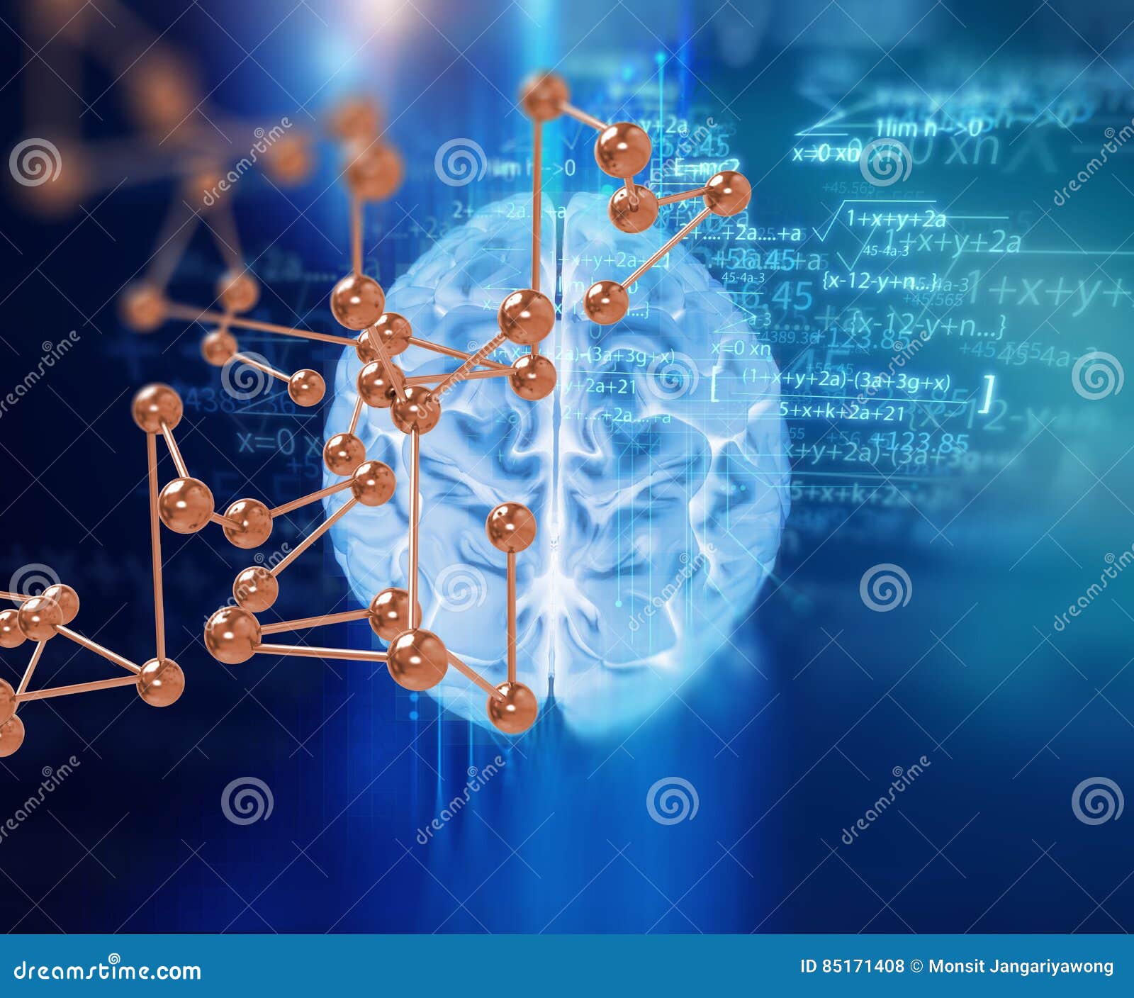 Double Exposure Image of Virtual Human Brain 3dillustration Stock ...