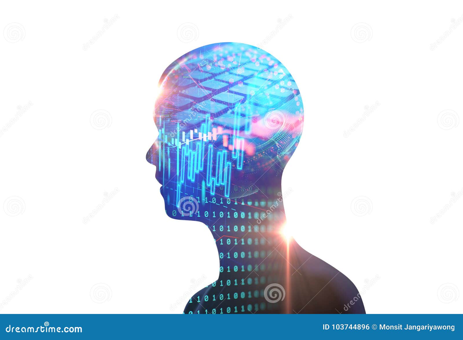 Double Exposure Image of Virtual Human 3dillustration Stock ...