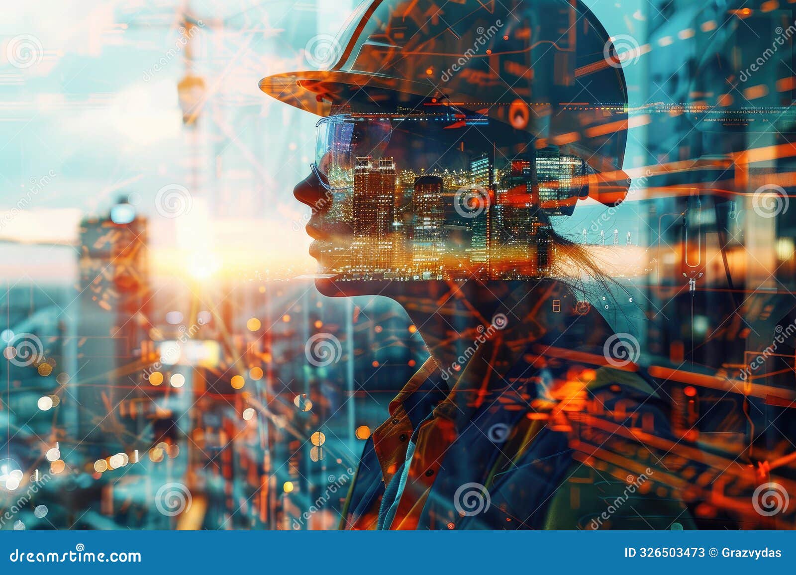 Double Exposure Image, Woman Engineer Overlay with Building ...