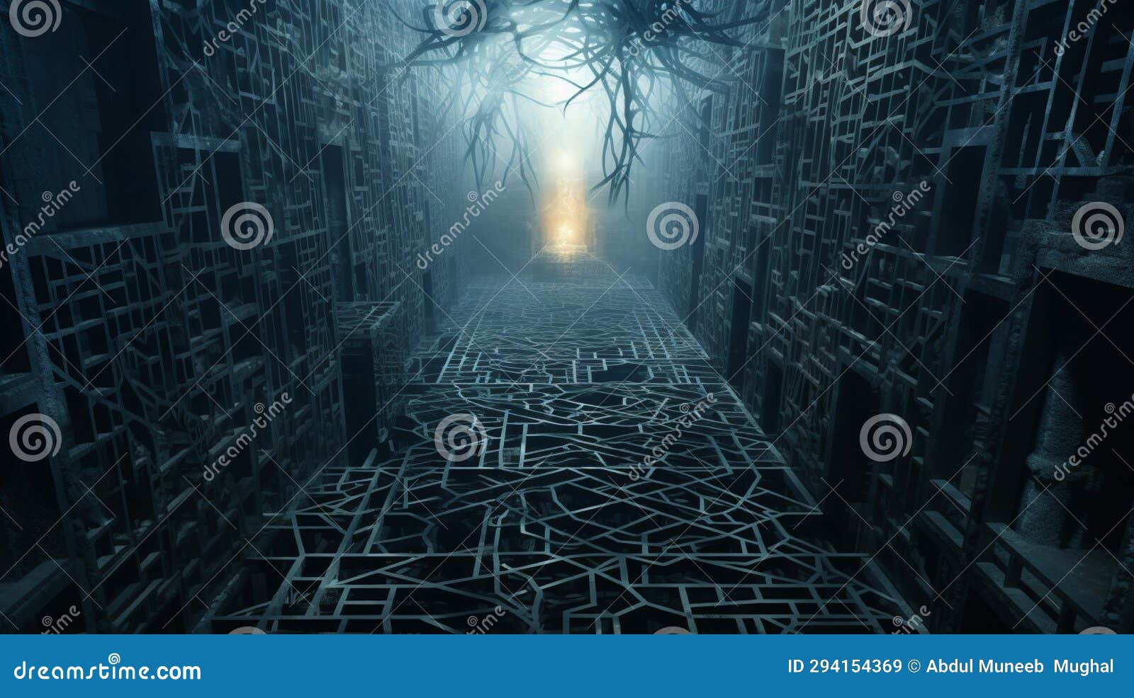 Double Exposure of an Intricate Maze and a Spider Web Stock ...