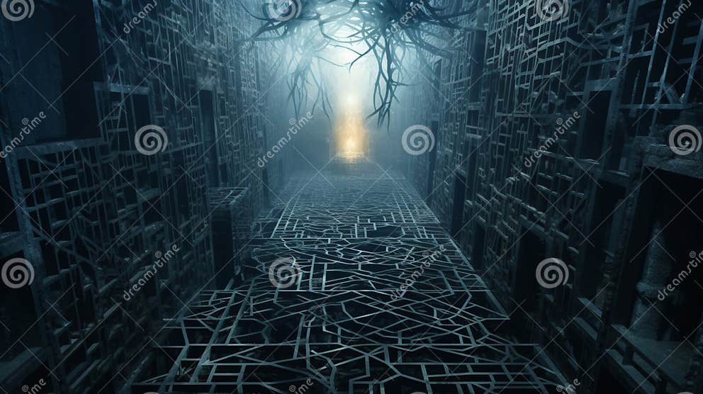 Double Exposure of an Intricate Maze and a Spider Web Stock ...