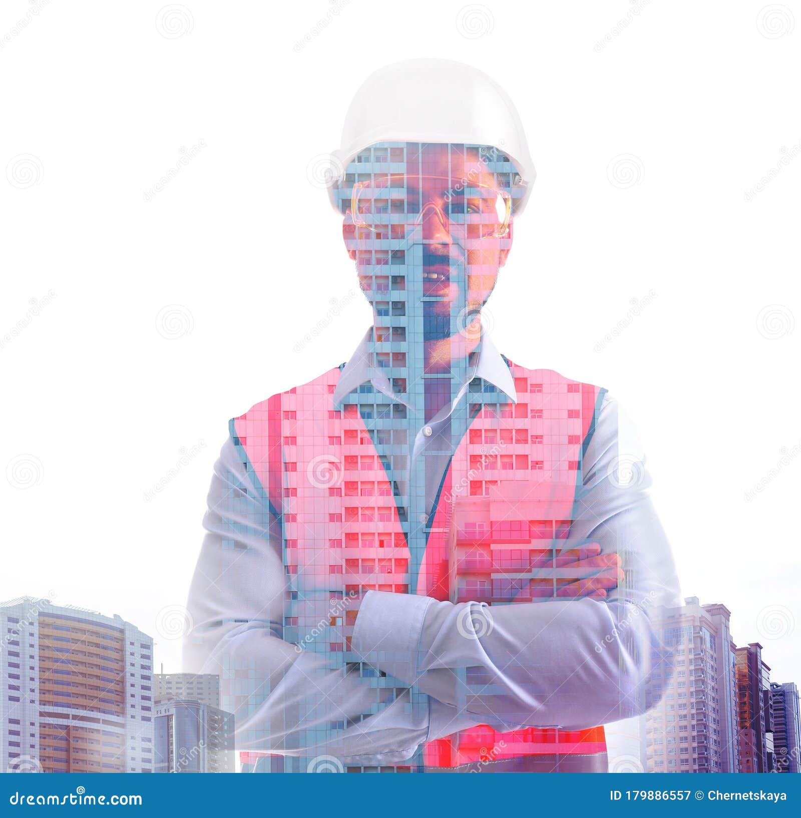 Double Exposure of Male Industrial Engineer in Uniform Stock ...