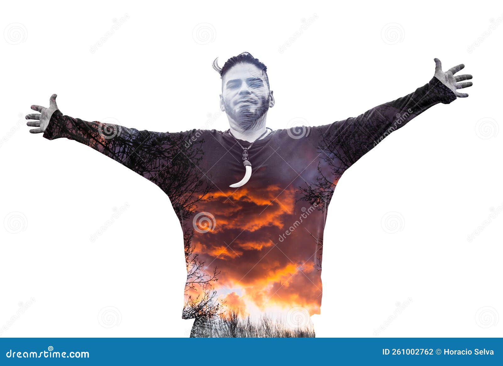 Double Exposure of a Man with Open Arms and a Sunset Stock Photo ...