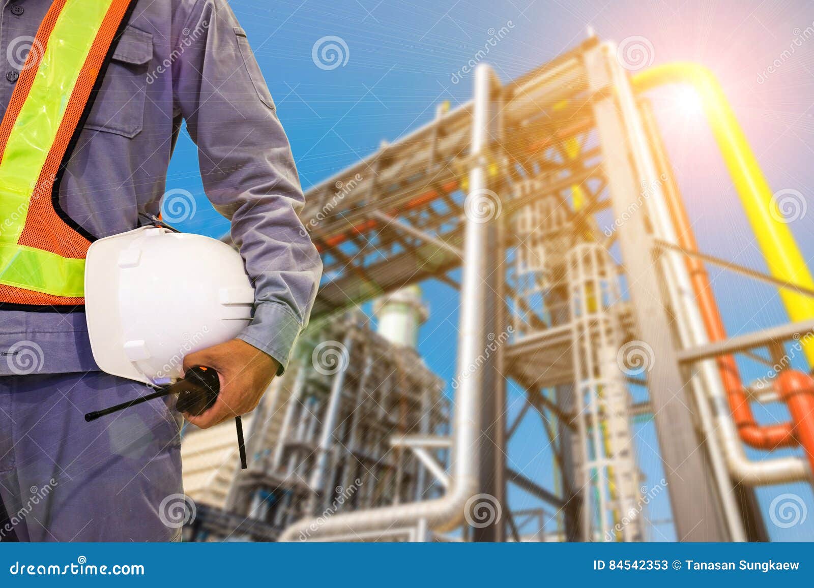 Mechanical Engineer Working Install Chilled Water Pipe System. Stock ...