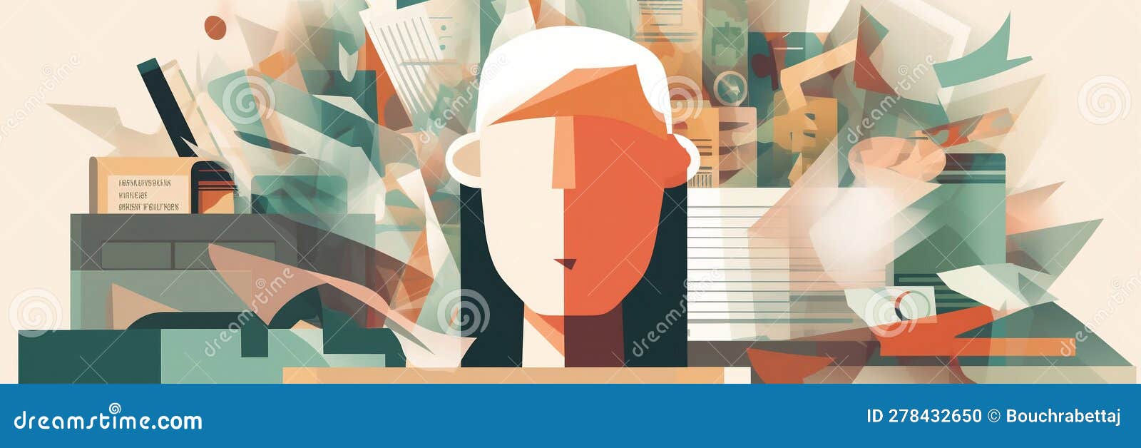 Double-exposure Mind: Vector Person Lost in Paperwork, Generative AI ...